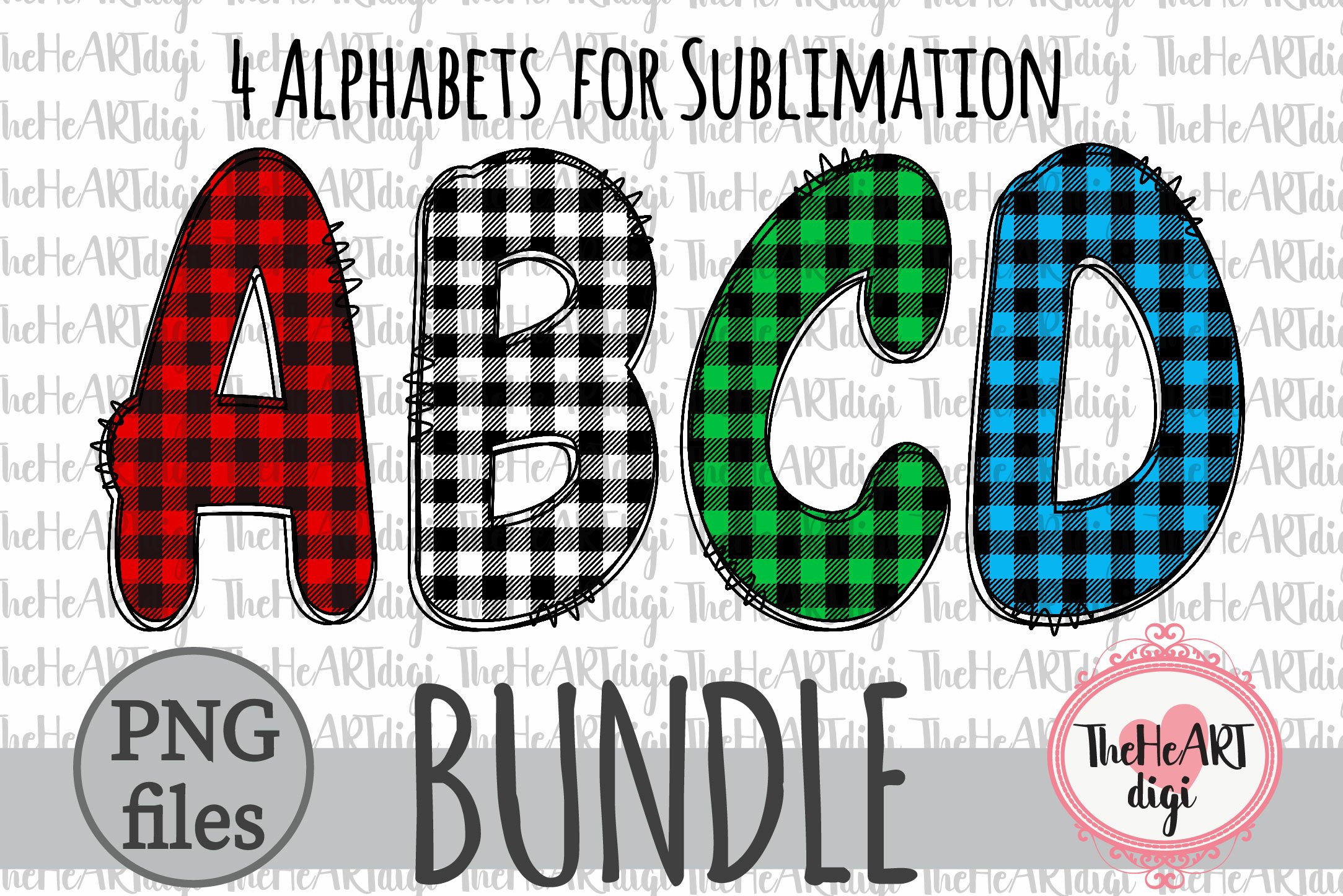 Bundle 4 Buffalo Plaid Alphabet PNG, Buffalo Plaid Letters