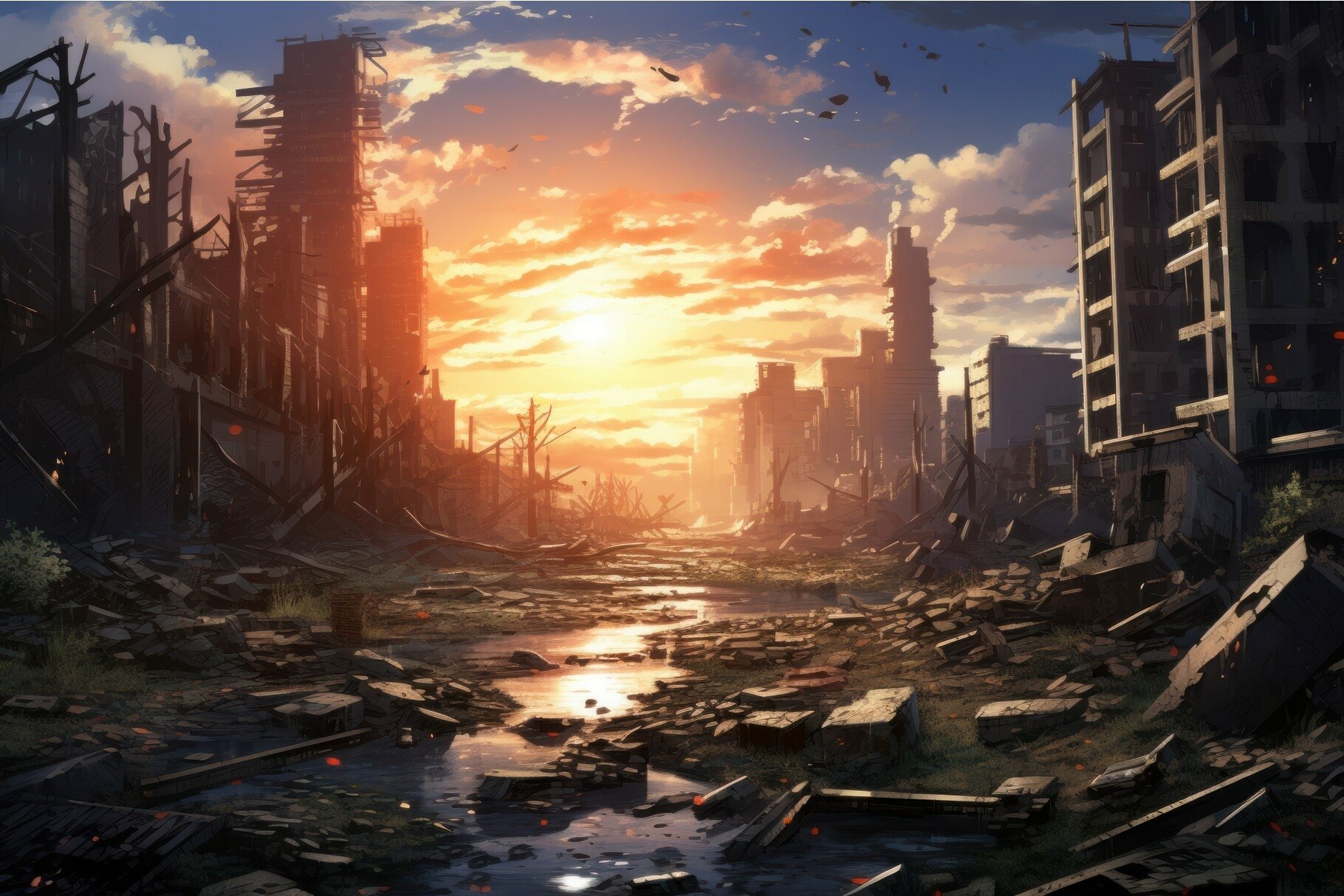 Anime Ruined City Background