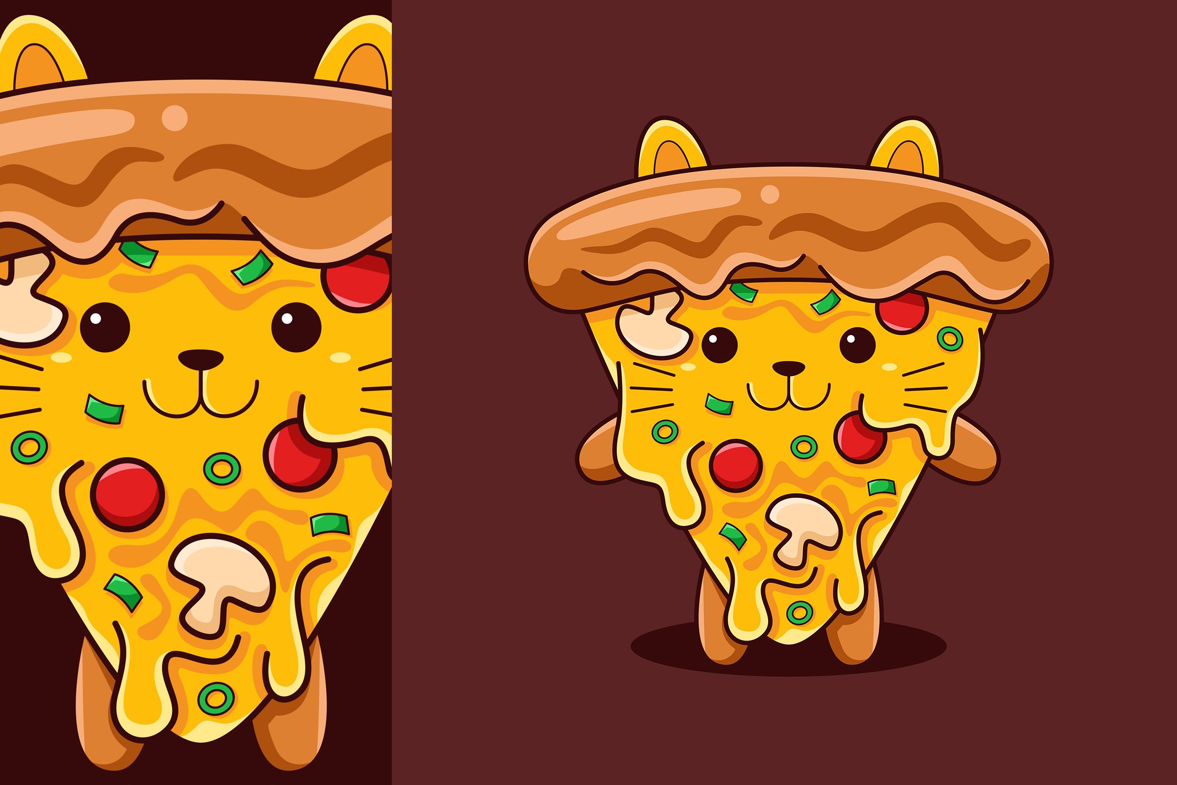 Cute Pizza Cat Vector Cartoon Style (1893879) | Vectors | Design Bundles