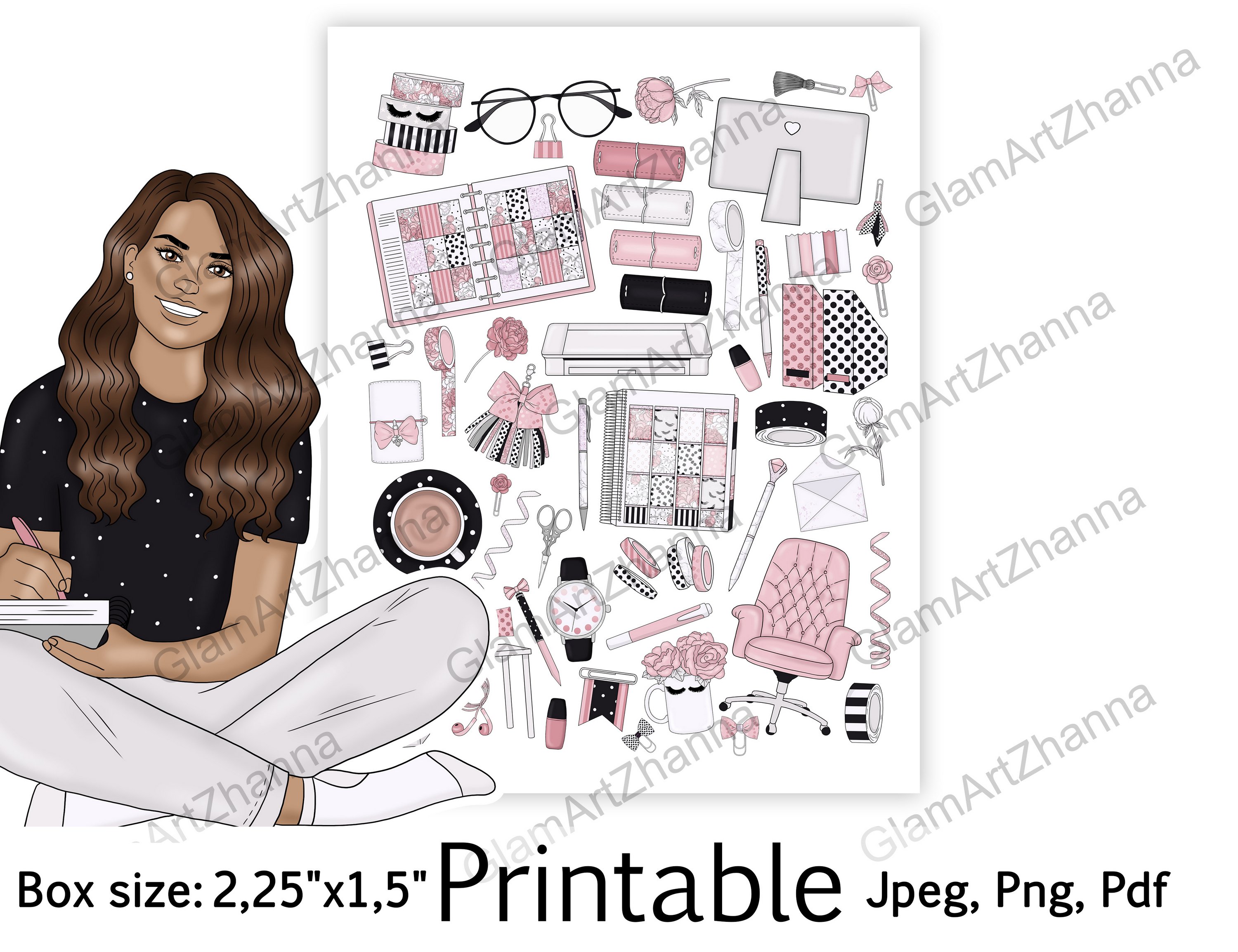 African American Planner Girl Printable Box Size 2,25'x1,5' (809628 ...