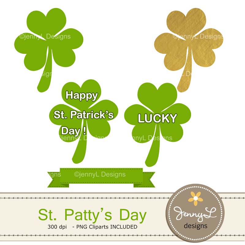 St. Patrick's Day Digital Papers, Clover Clipart, Shamrock, Clover ...