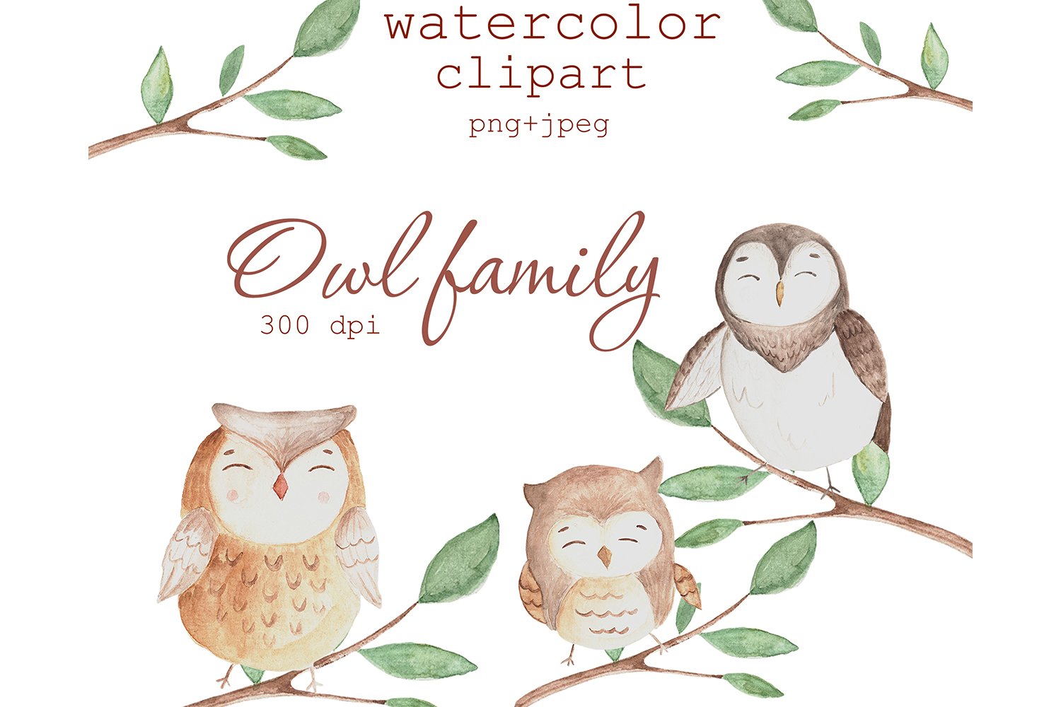 Owl Family On Branch Clip Art