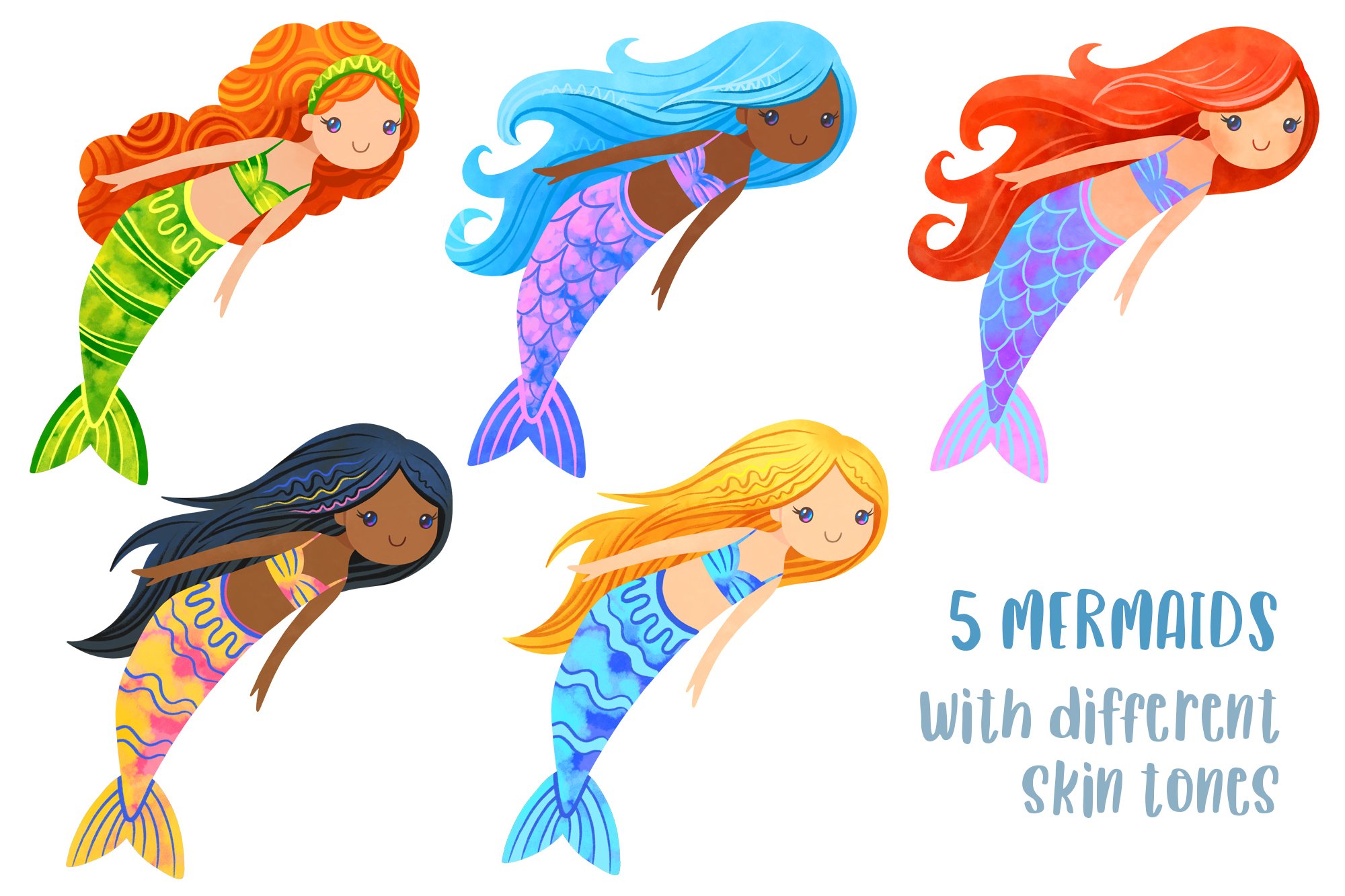 Watercolor mermaid clipart Brown skin Sublimation clipart (737573 ...