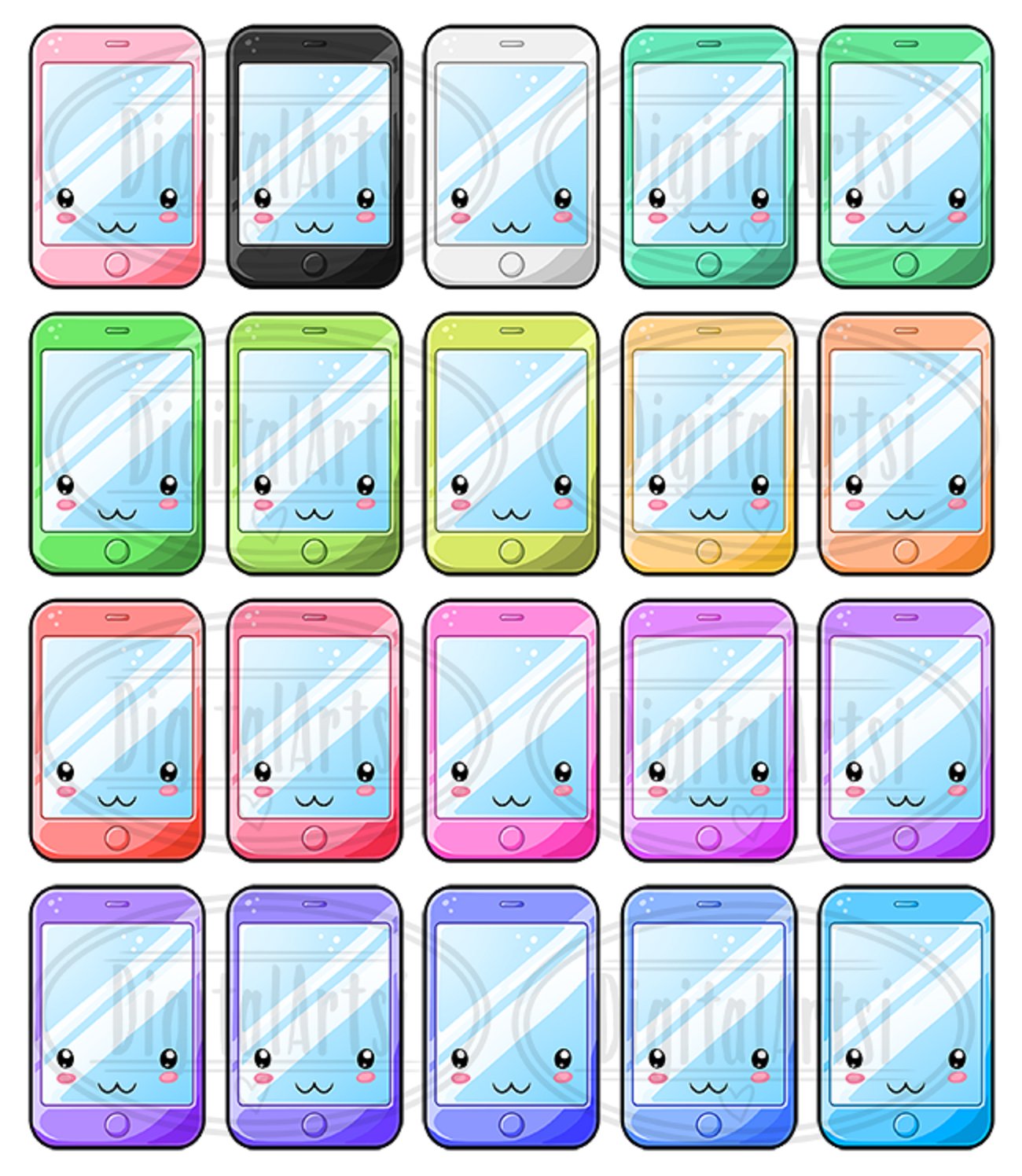 Kawaii Cell Phone Clipart (125312) | Illustrations | Design Bundles