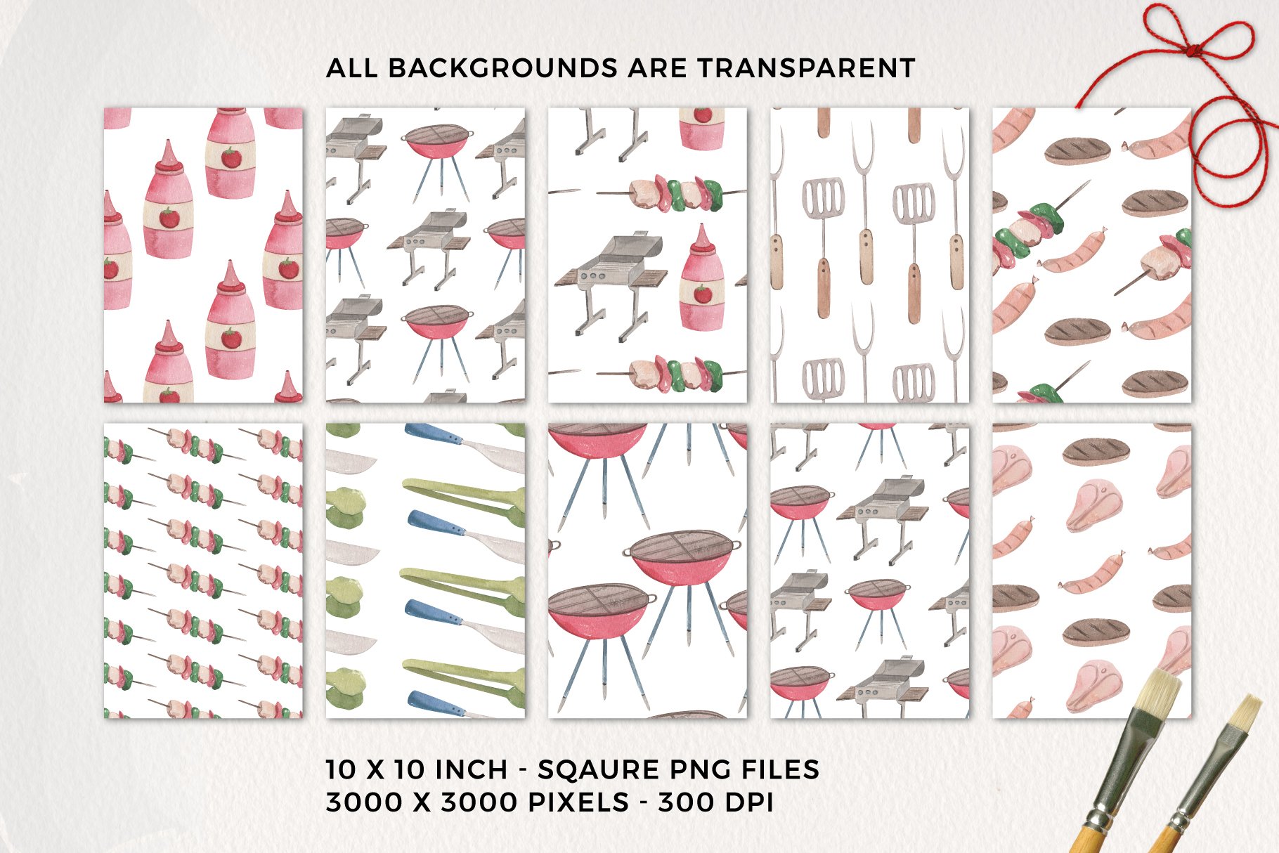 BBQ Seamless Patterns Digital Paper Watercolor Barbecue