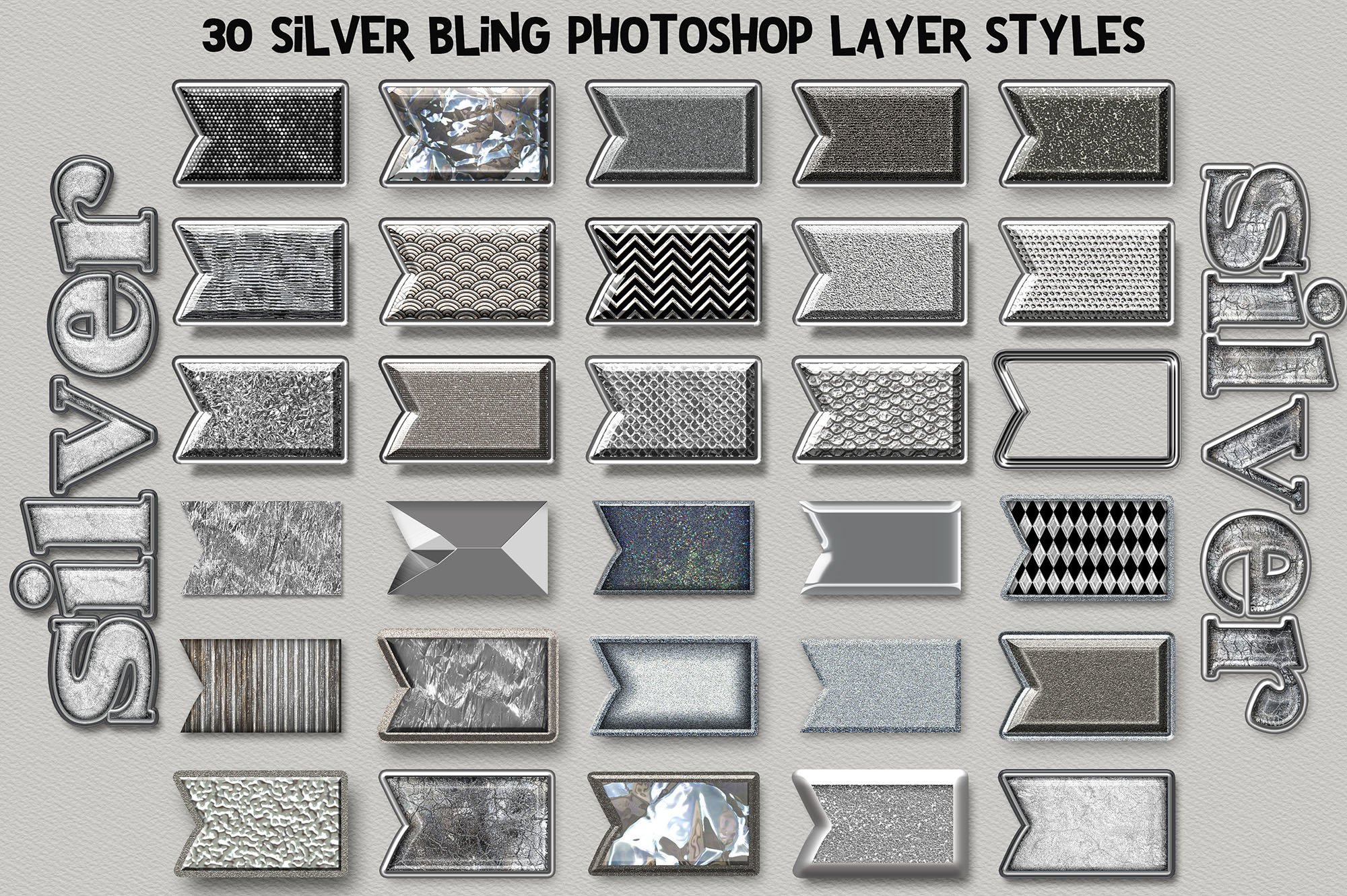 Silver Bling Photoshop Layer Styles (514881) | Add ons | Design Bundles
