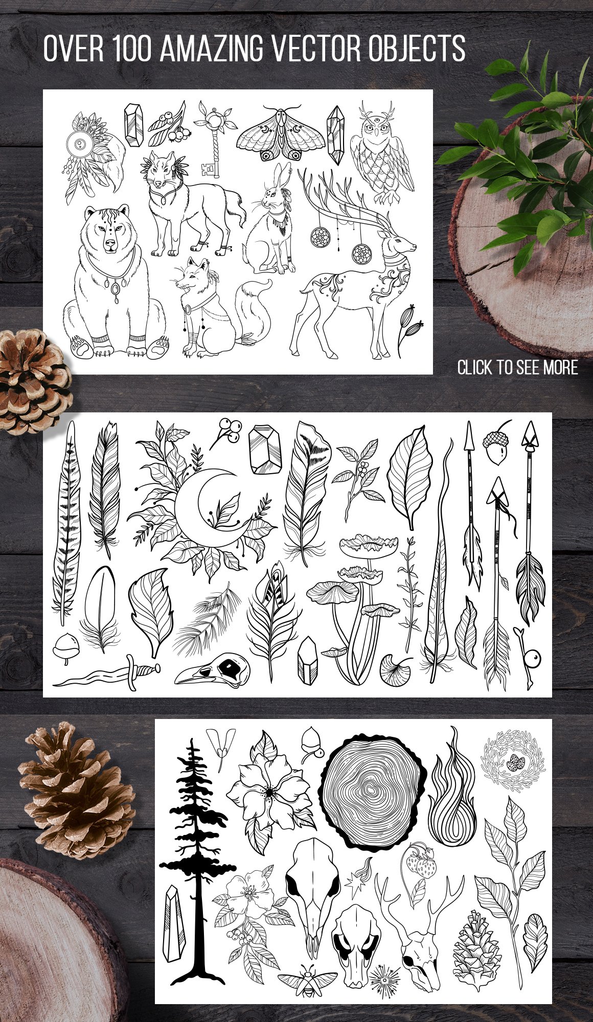 Sacred forest- big vector design kit (20228) | Illustrations | Design ...