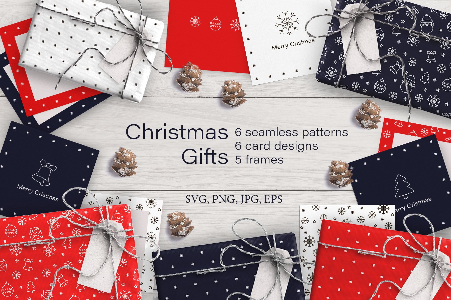 Christmas Gifts Patterns wrap, cards, frames SVG PNG EPS JPG (1054822 ...