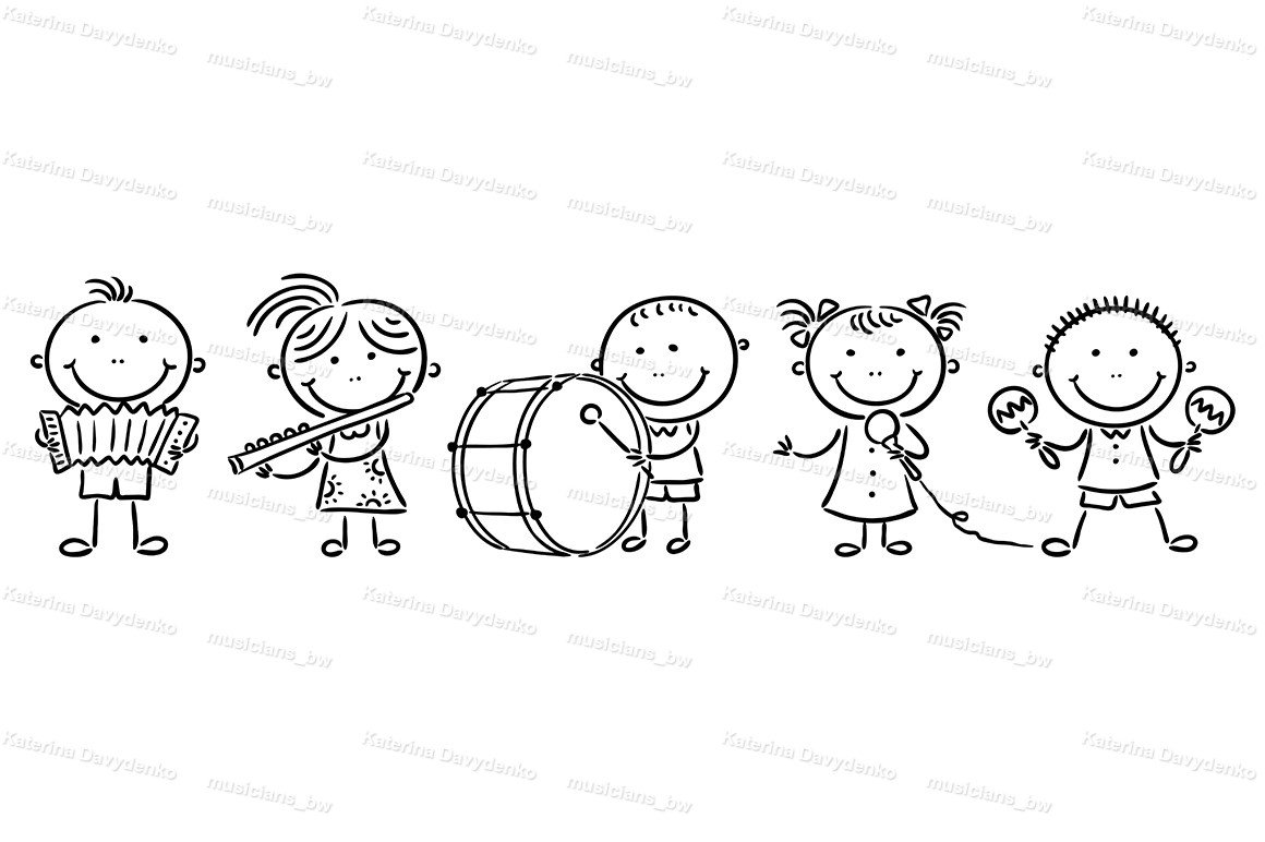 Happy children playing different musical instruments (704309 ...