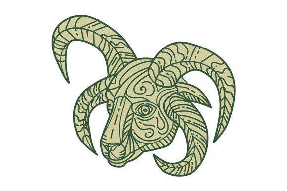 Manx Loaghtan Sheep Head Mono Line (12419) | Illustrations | Design Bundles