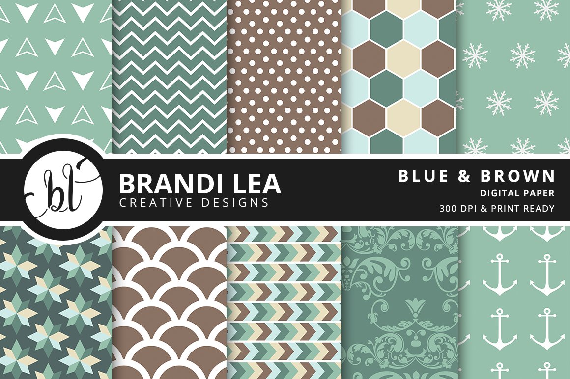 Blue & Brown Digital Paper Pack (26290) | Backgrounds | Design Bundles