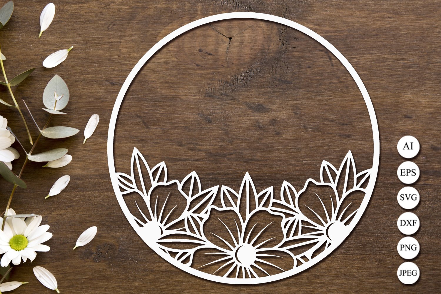 Floral wreath svg, Circle frame svg, Round flower border dxf (852299 ...