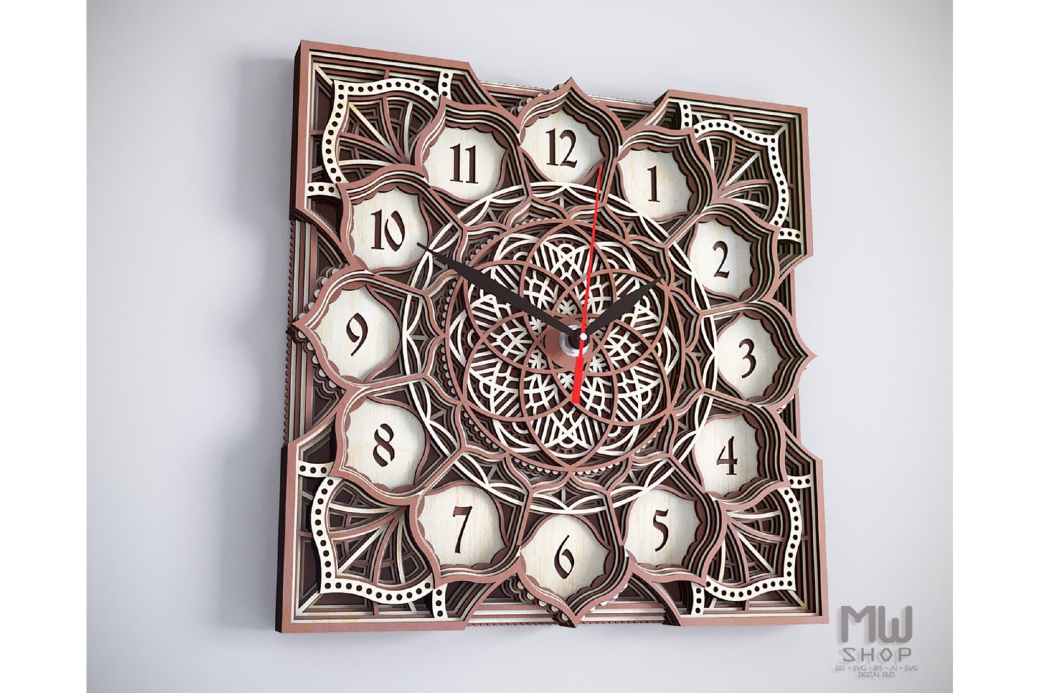 C02 - Laser Cut Wall Clock DXF, Mandala Clock, Wooden Clock (654347 ...
