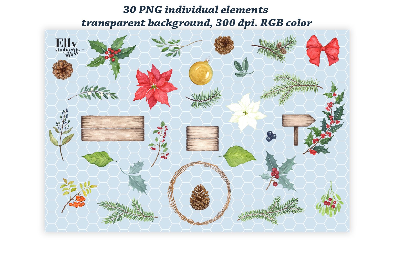 Christmas Watercolor Clip Art (128944) | Illustrations | Design Bundles