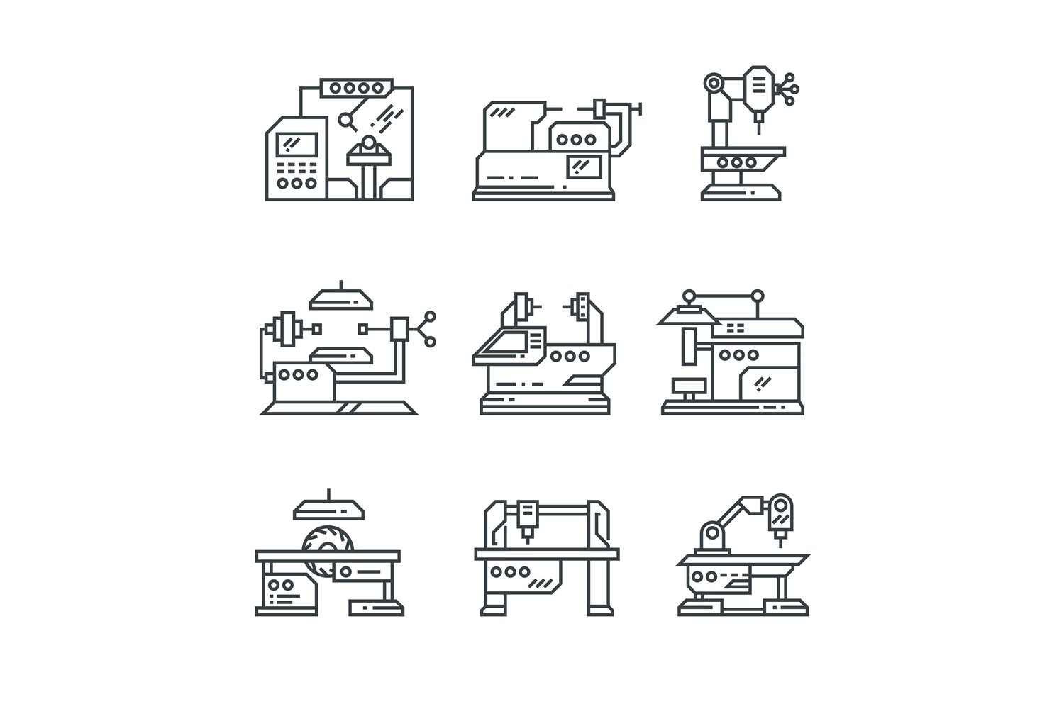 Industrial machines vector line icons. Factory machine tools (865650 ...