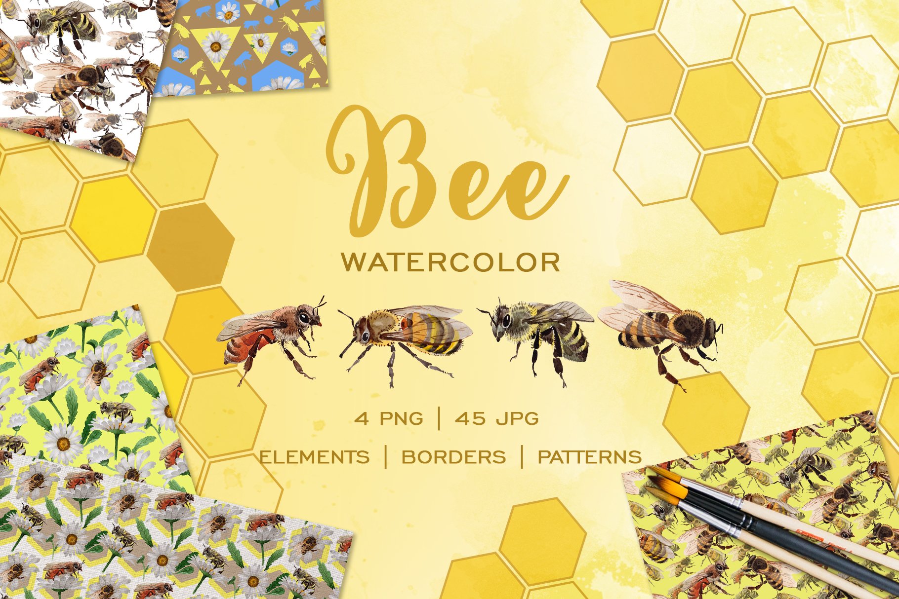 Bee Watercolor png (216287) | Illustrations | Design Bundles
