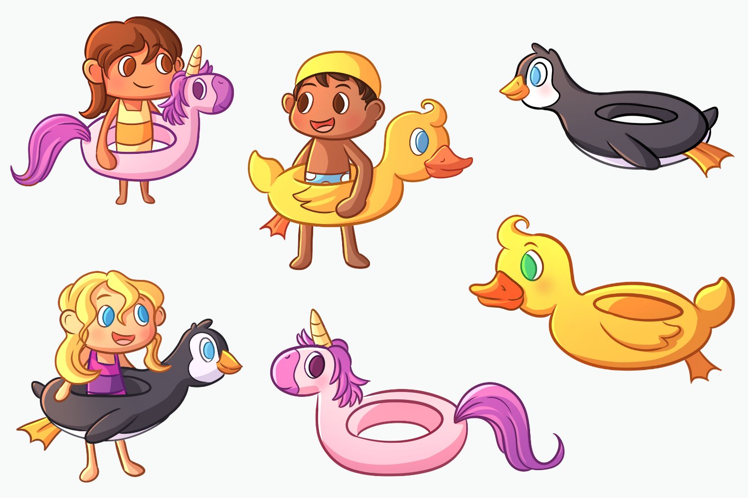 Animal Float Kids Summer Illustrations