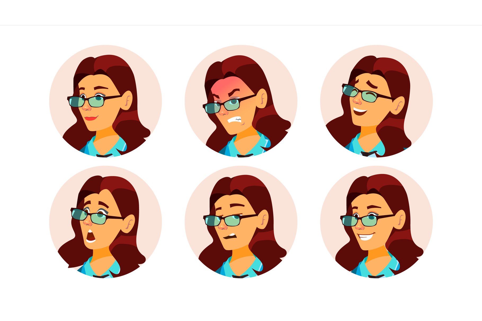 Woman Avatar People Vector. Facial Emotions. Comic Face Art.
