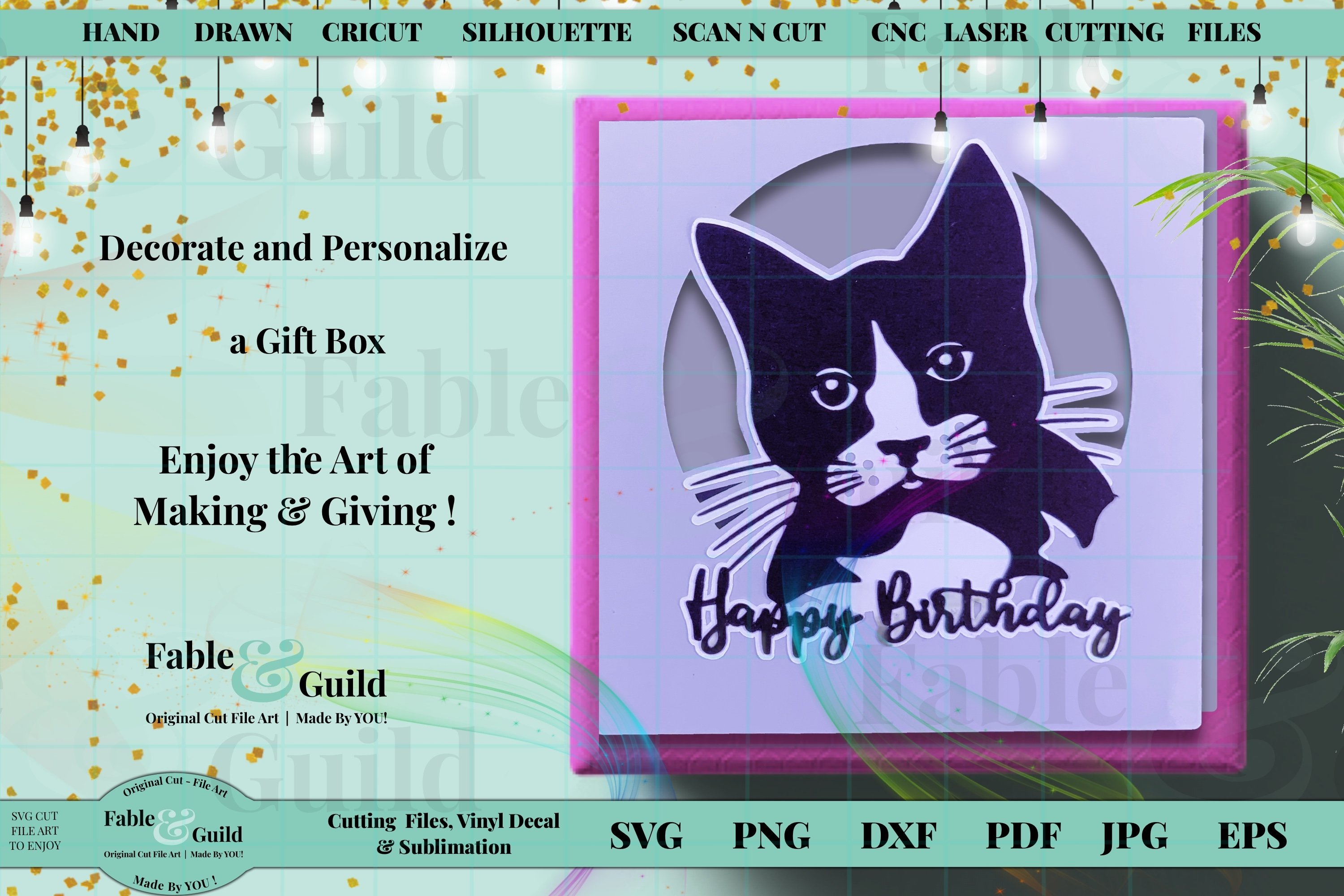 Cat SVG Birthday Card 3D layered Kitten Cut File for Cricut (1137028 ...