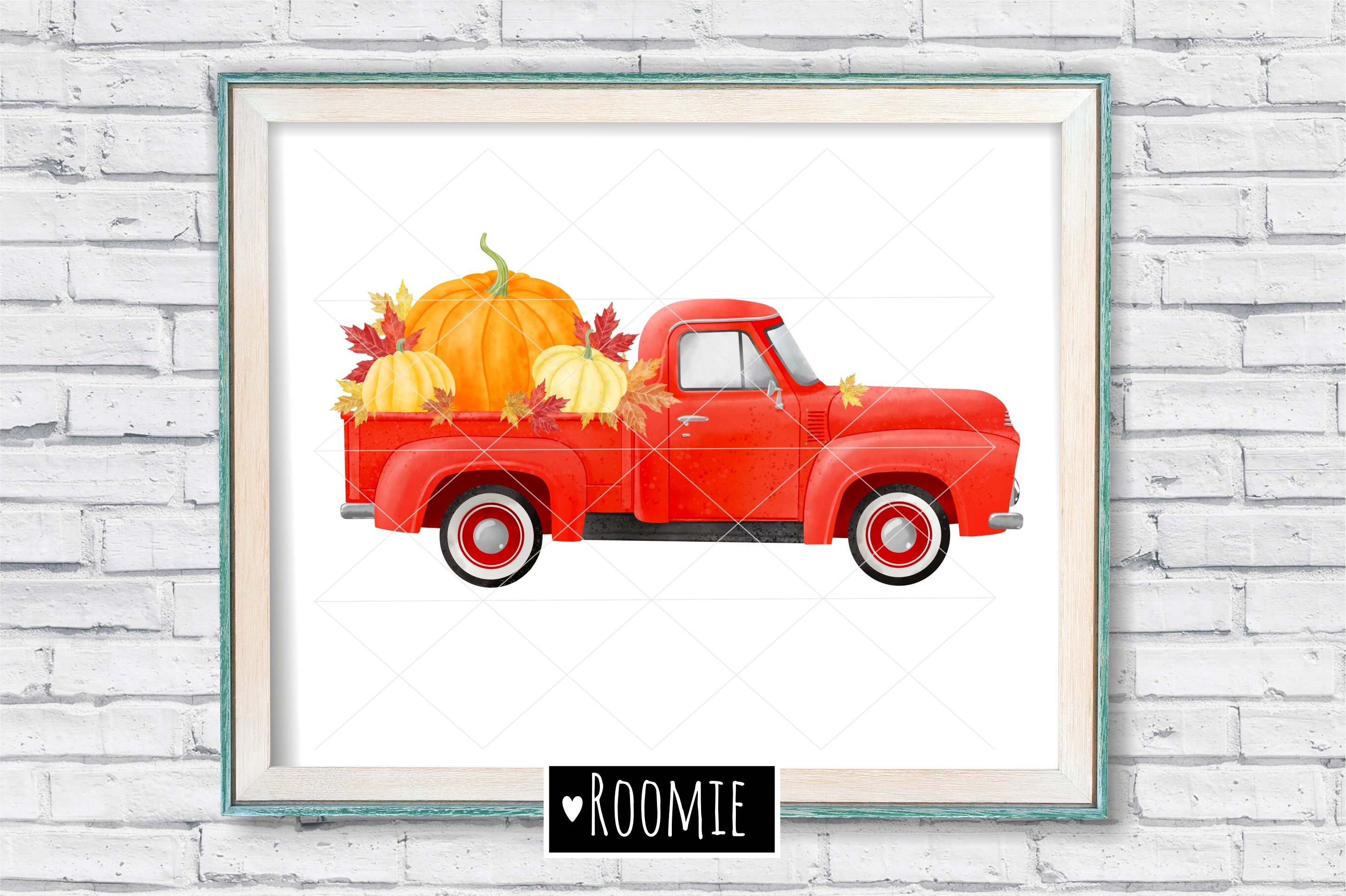 Fall vintage red TRUCK with pumpkins PNG, Watercolor clipart (972502 ...