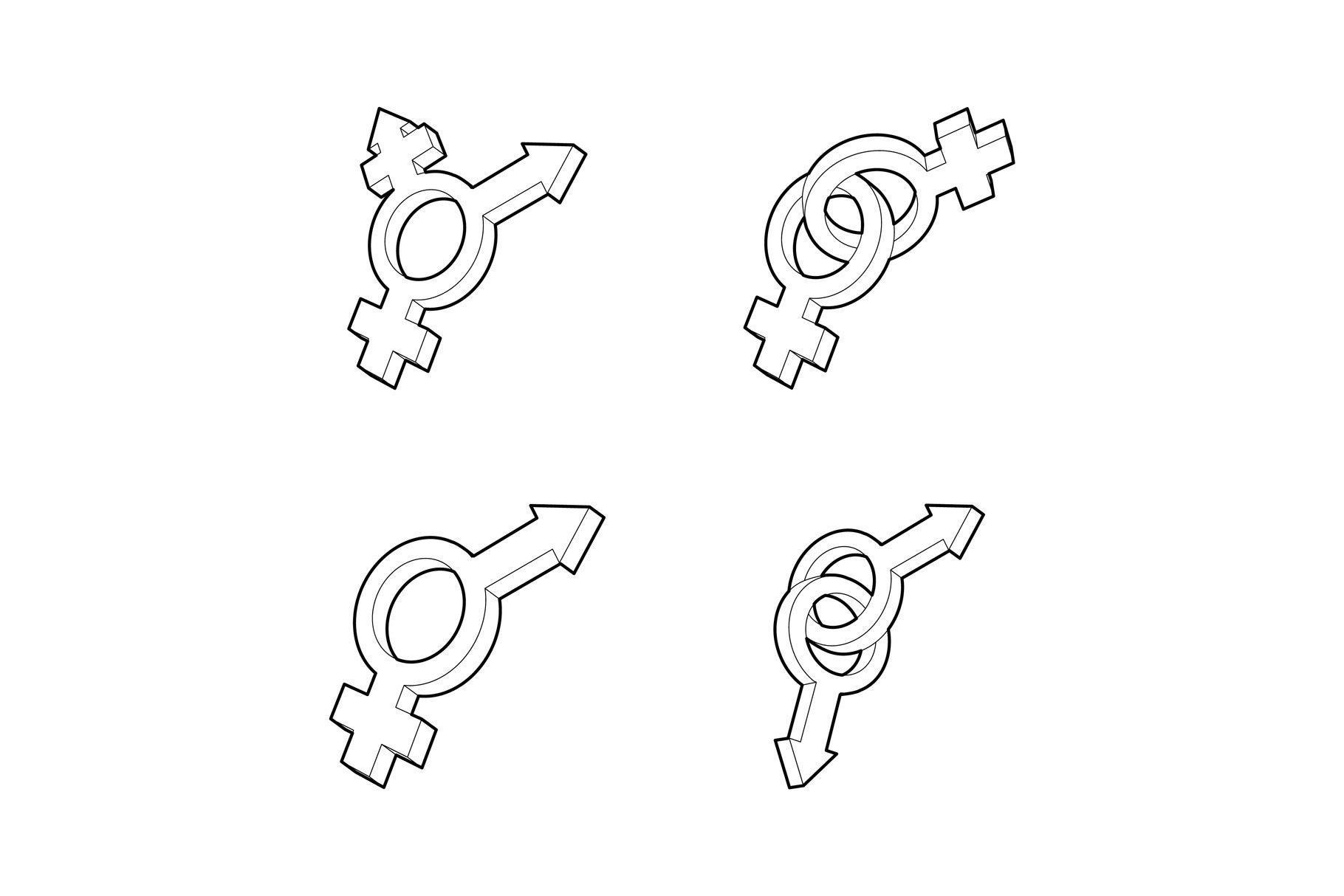 Gender symbol icon set, outline style (380604) | Icons | Design Bundles