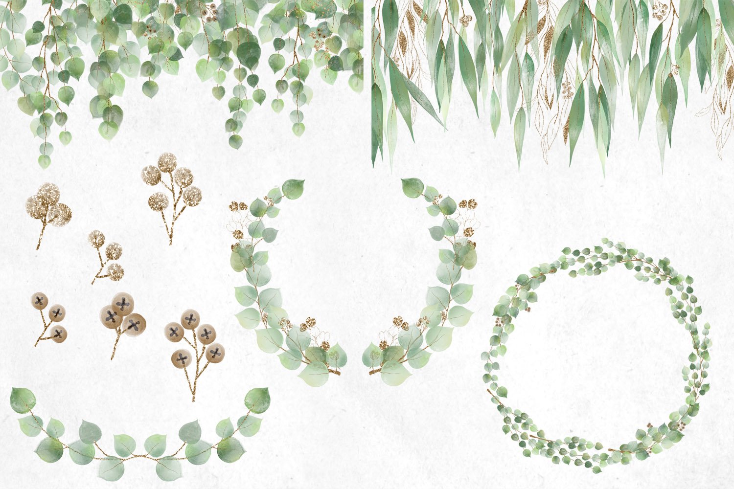 Watercolor and Gold Eucalyptus Clipart (577459) | Illustrations ...