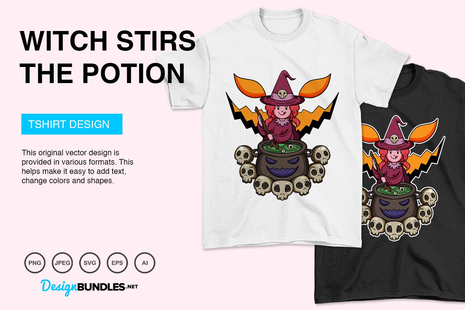 Witch Stirs The Potion Vector Illustration