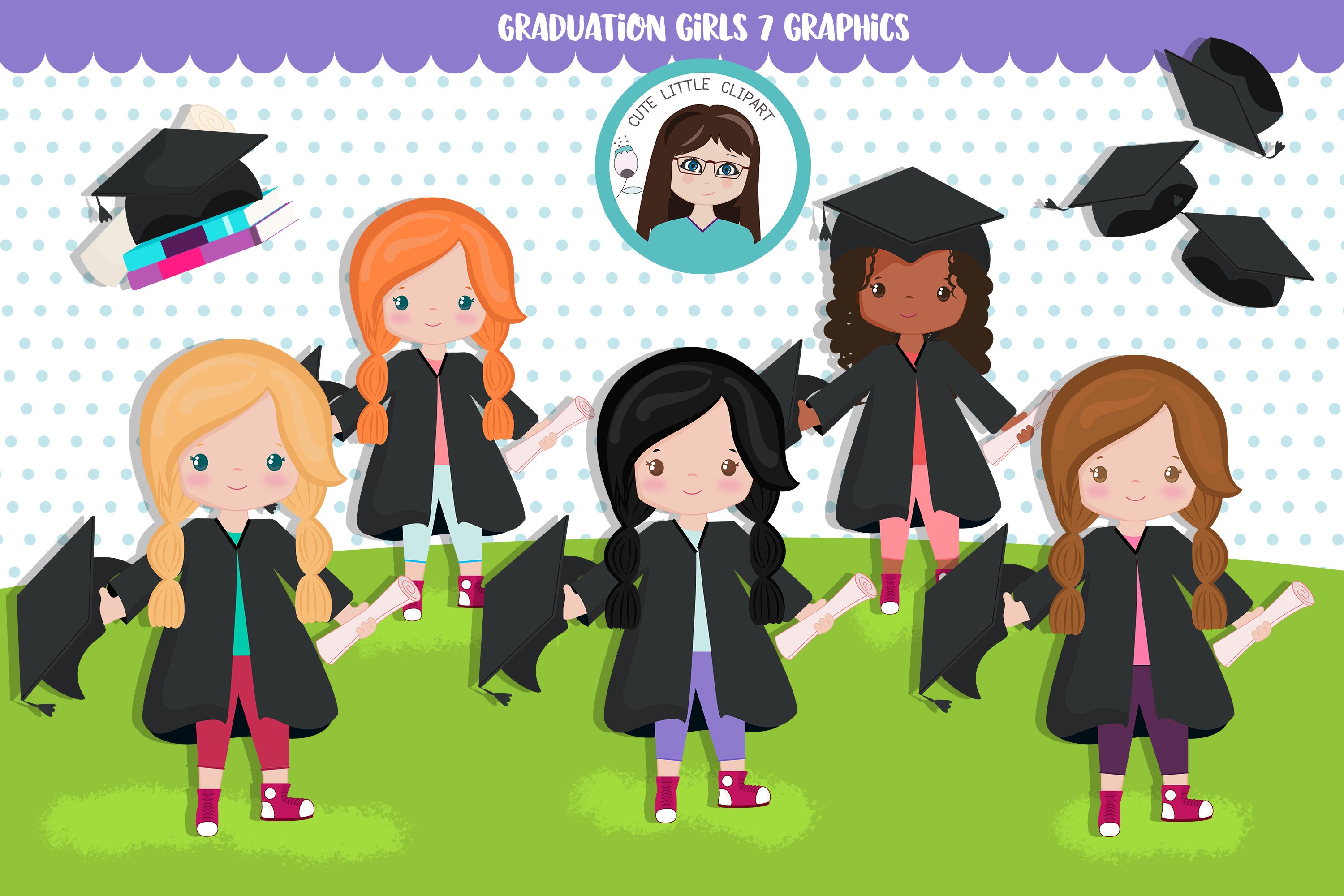 Graduation Girls cliparts (570999) | Characters | Design Bundles