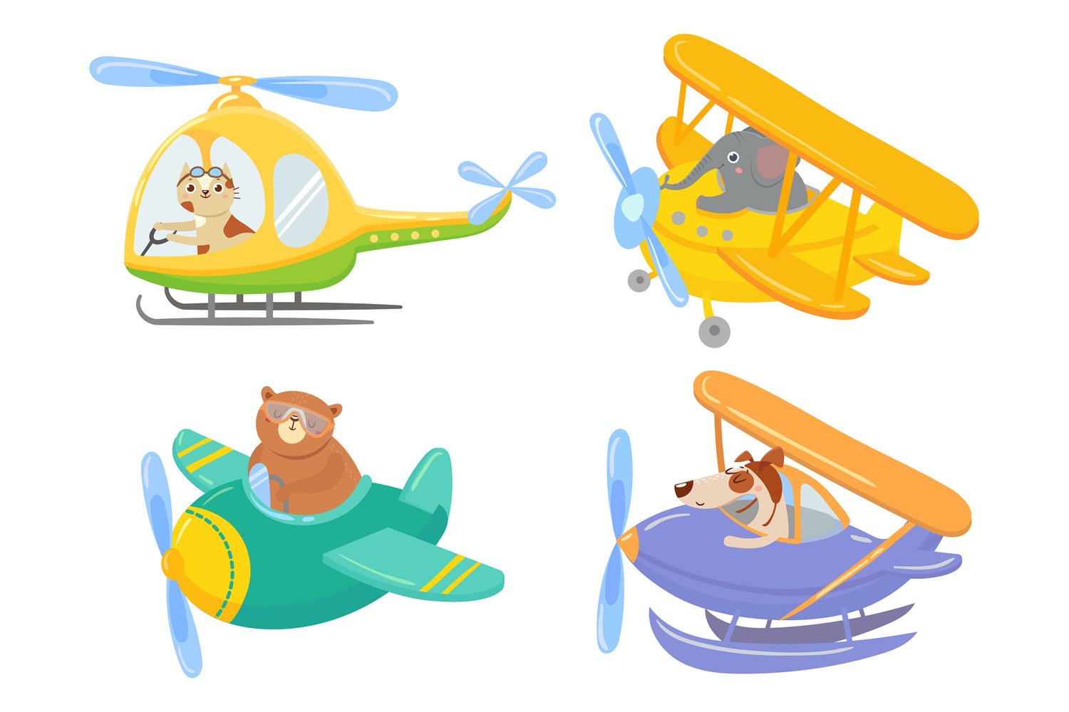 Cute animals on air transport. Animal pilot, pet in helicopt (1009913 ...