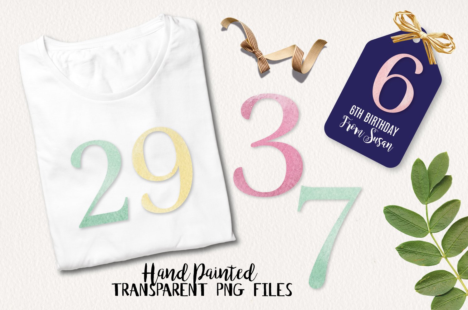 Watercolor Numbers Elements Pretty Zero - Ten Pastel Paint