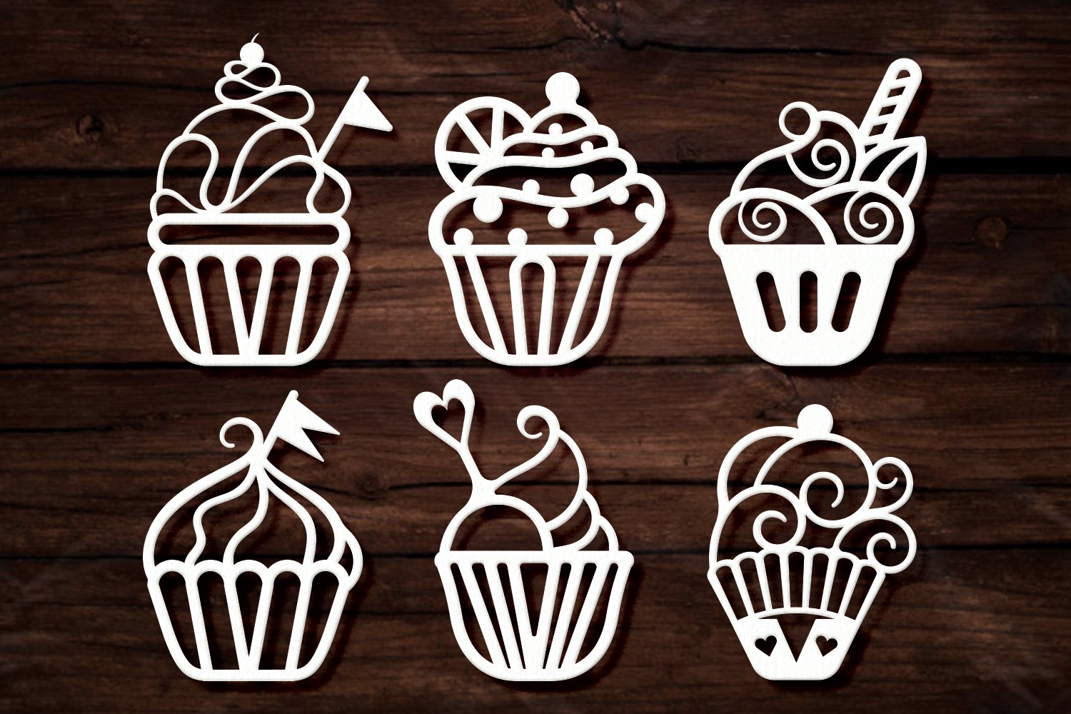 Papercut Cupcakes Set, Bakery, Cooking, Pastry Chef