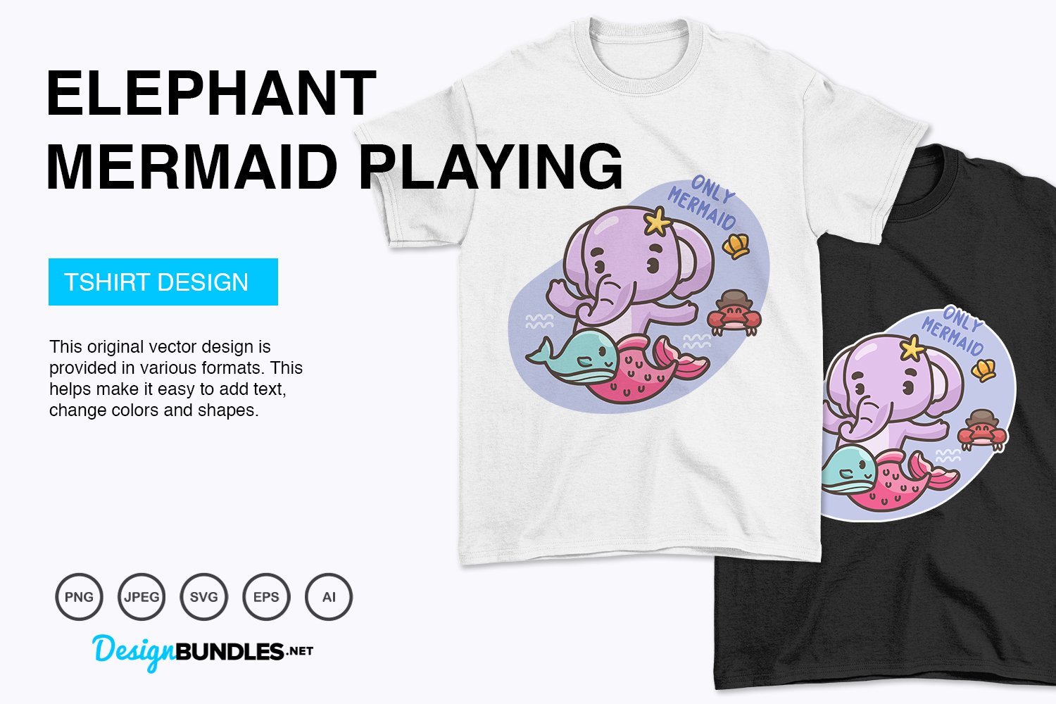 Elephant Mermaid Playing Vector Illustration