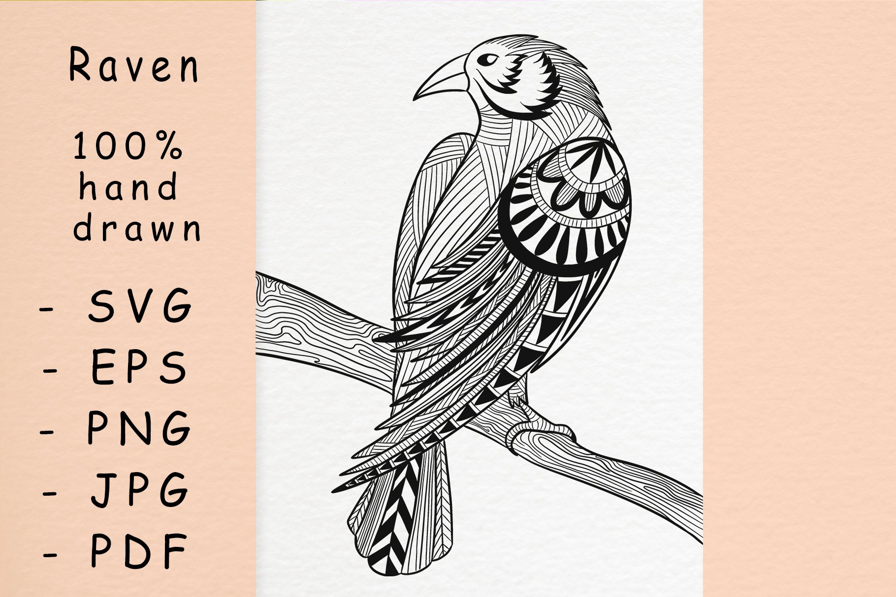 Hand drawn Raven with patterns