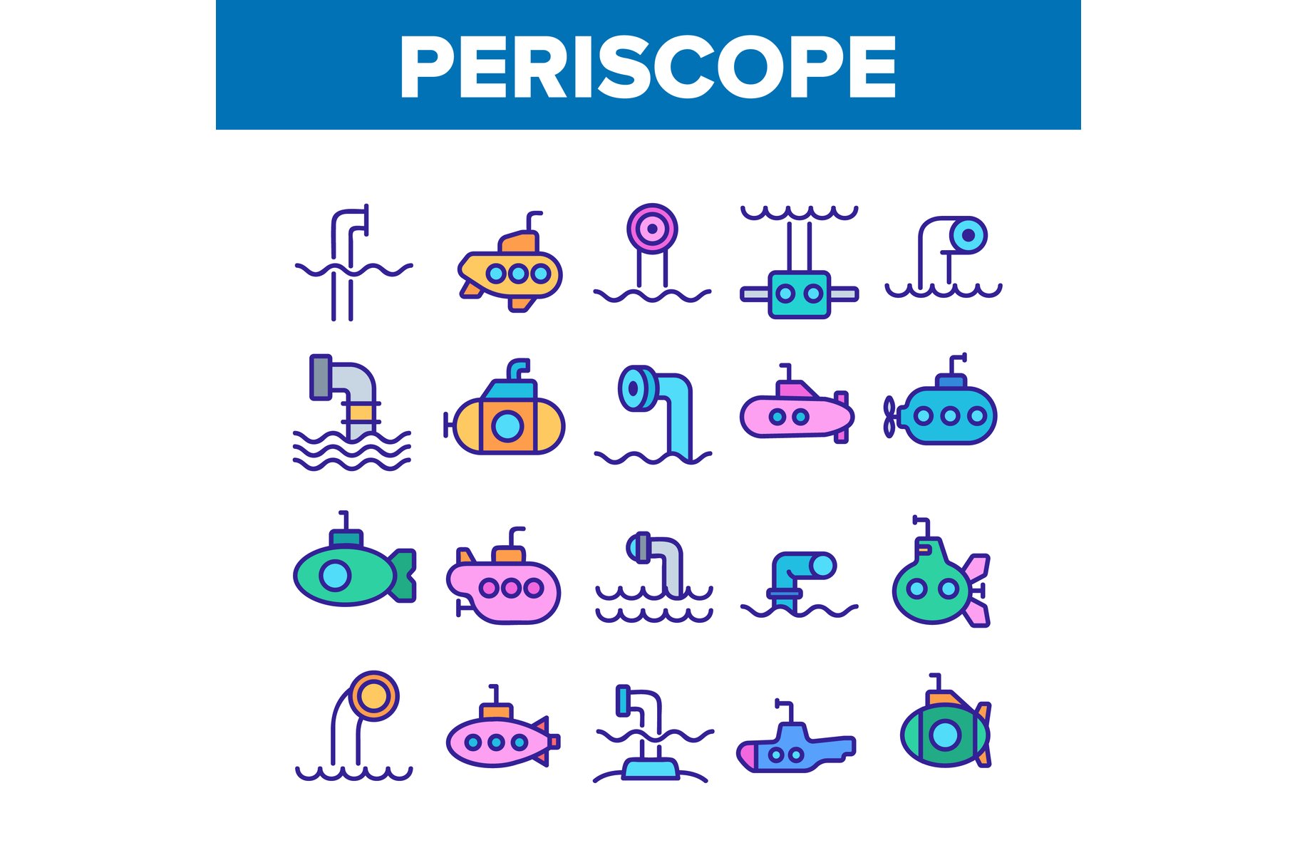 Periscope Collection Elements Icons Set Vector (576928) | Illustrations ...