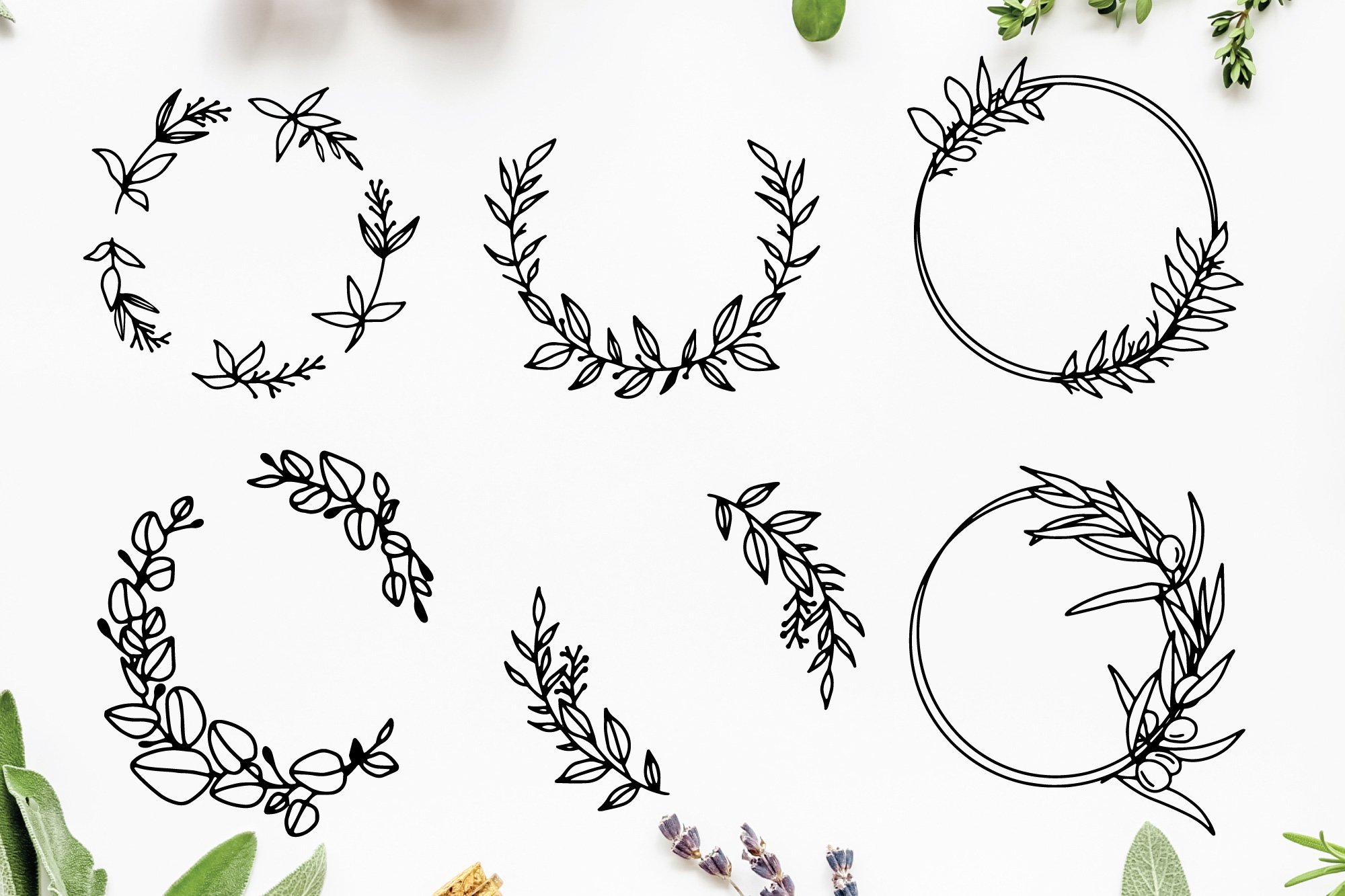 Hand-drawn Wreath SVG Cut File Bundle (519074) | SVGs | Design Bundles
