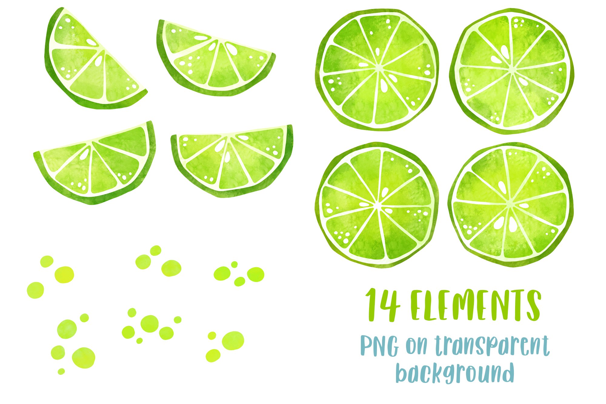 Summer clipart Watercolor lime slice Citrus bundle PNG file (729430 ...