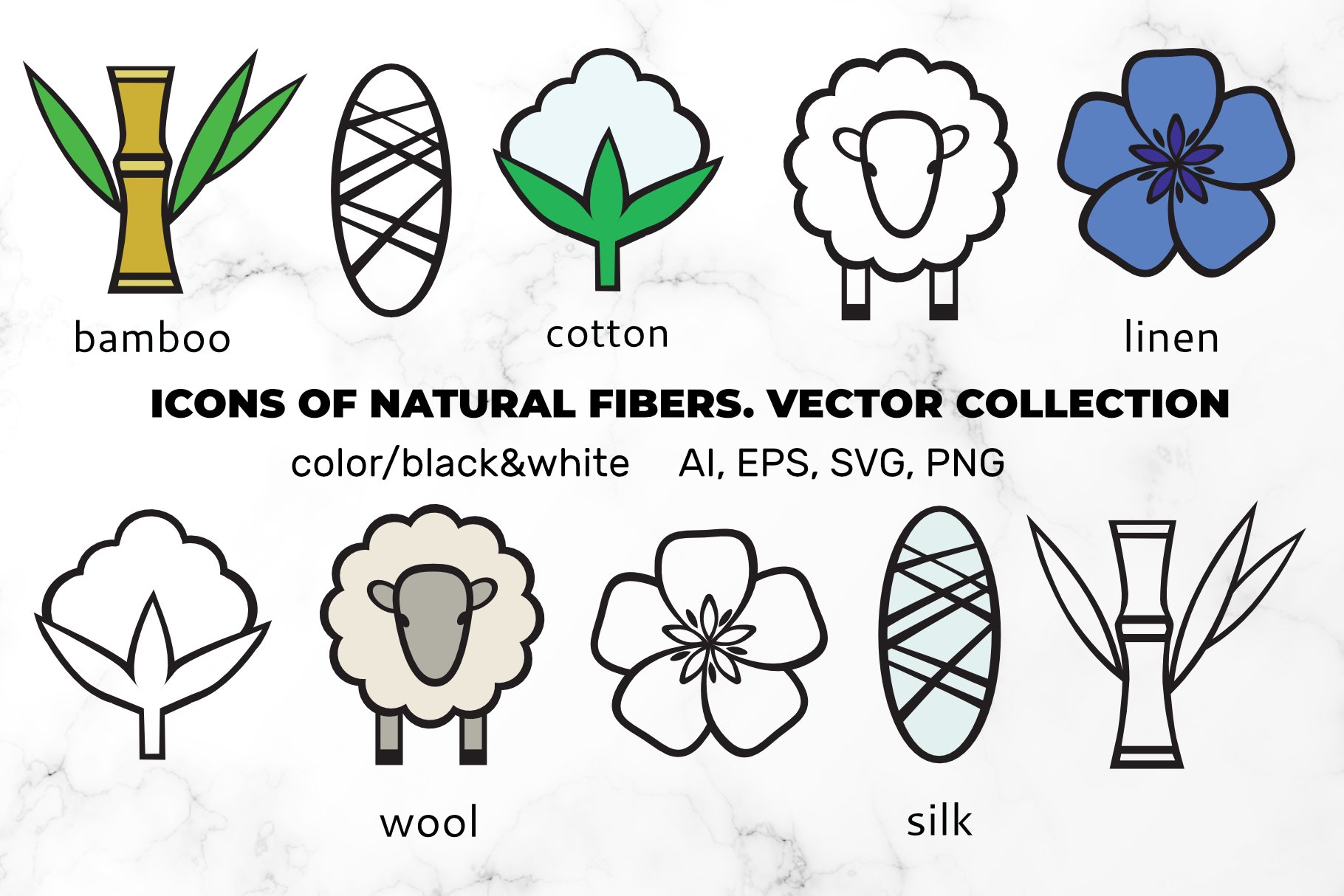 Icons of natural fibers. Vector collection (1827953) | Icons | Design ...