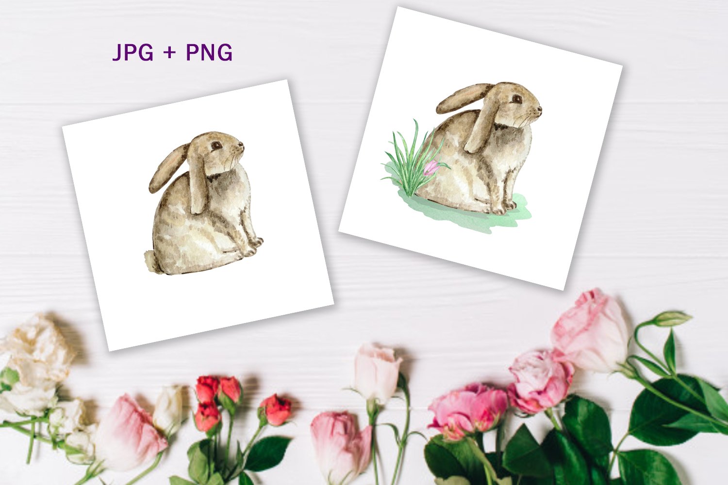 Watercolor Spring Rabbit Clipart Set (245826) | Illustrations | Design ...