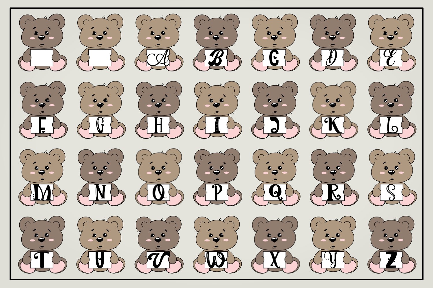Cuddly bears alphabet with- and without signpost (608214) | Cut Files ...
