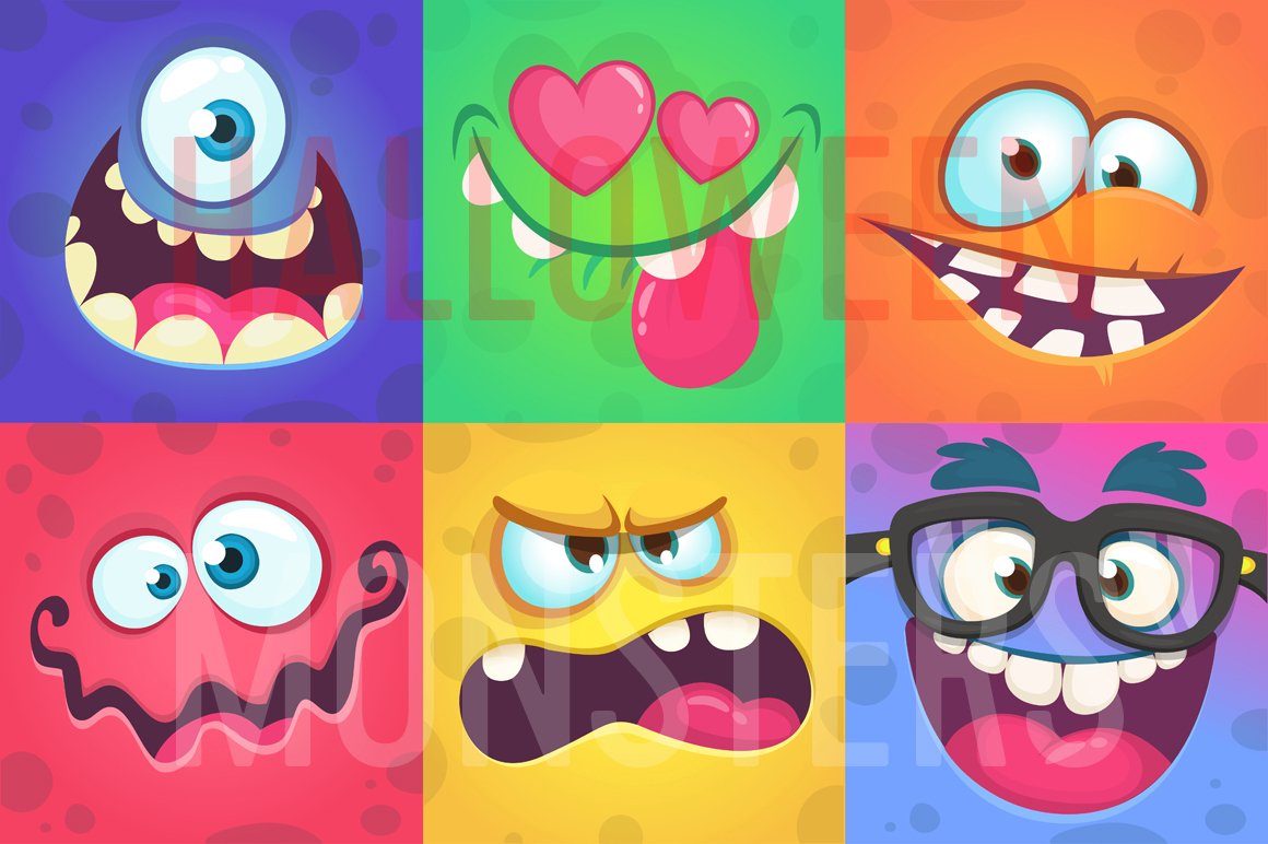 Cartoon monsters face expressions set (489183) | Illustrations | Design ...