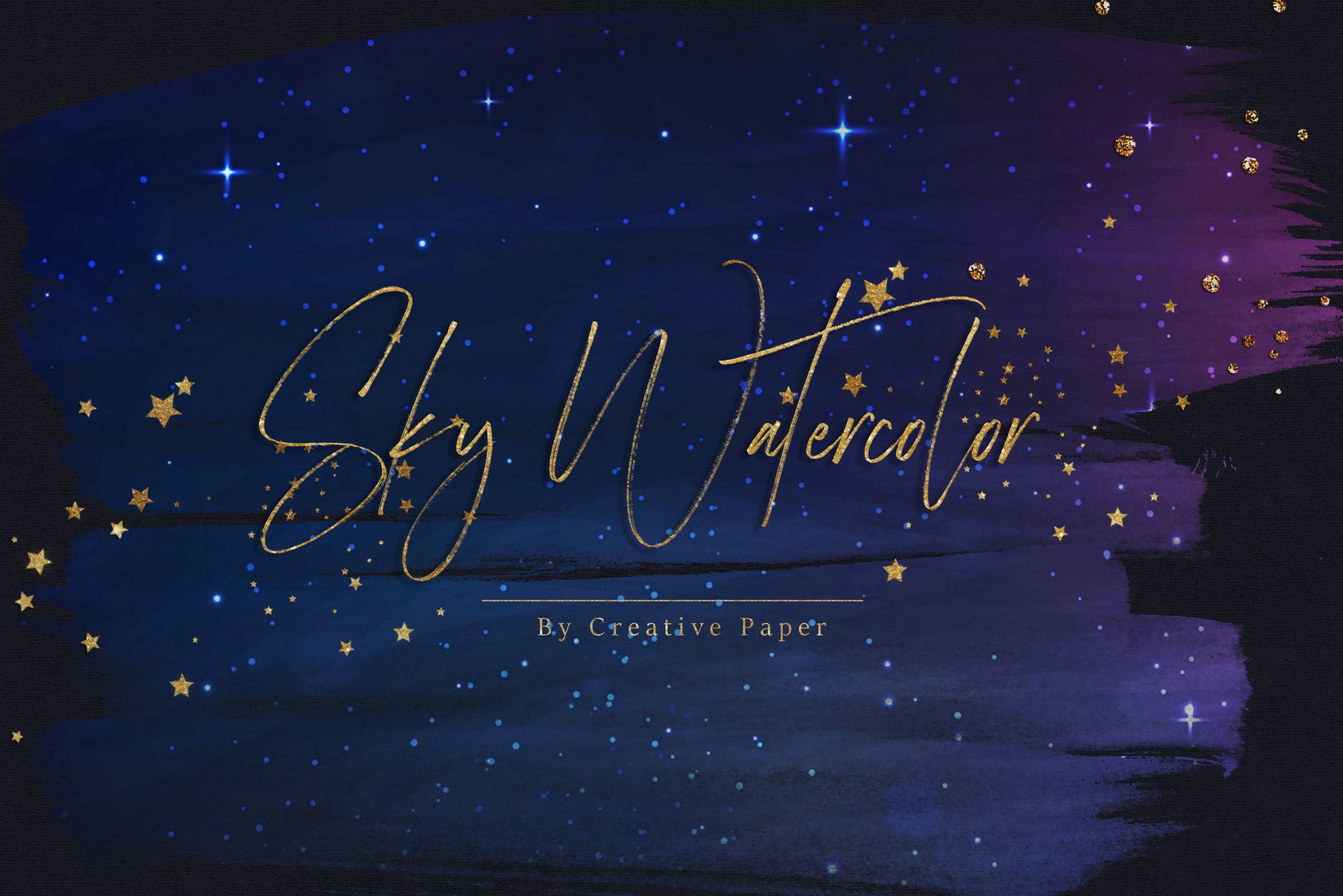 Galaxy Watercolor Brushes & Gold PNG 60 Transparent Elements