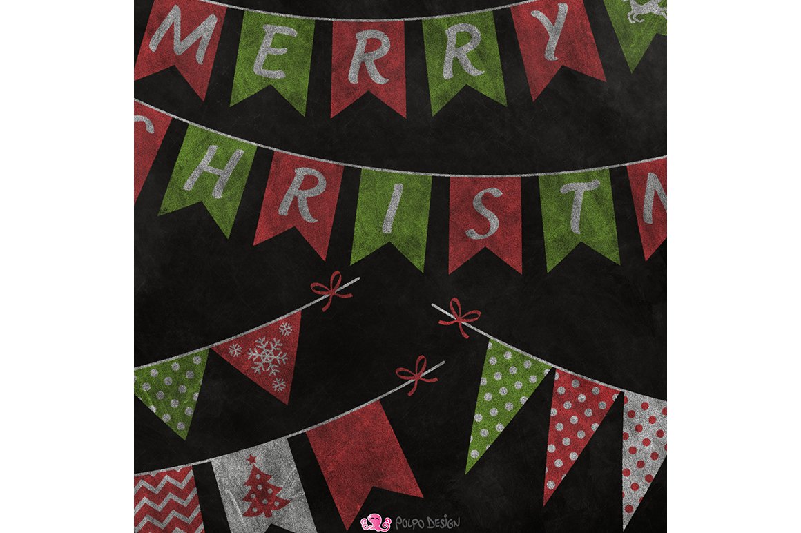 Chalkboard Christmas Bunting clipart (139566) | Illustrations | Design ...