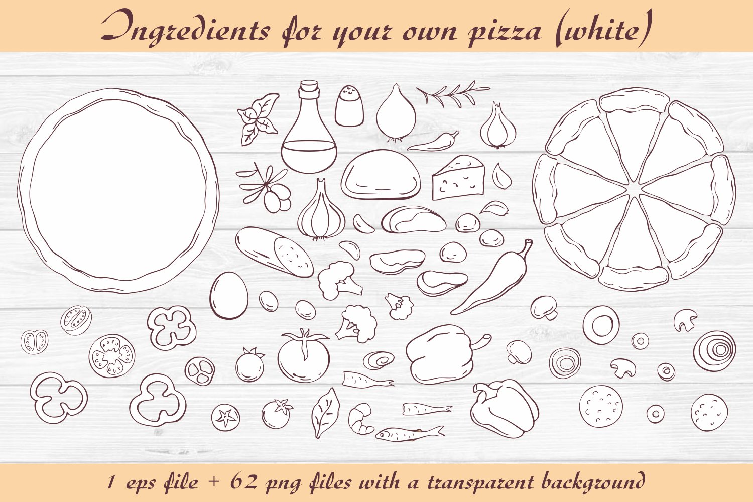Pizza Doodles set. Vector elements and seamless patterns. (108770 ...