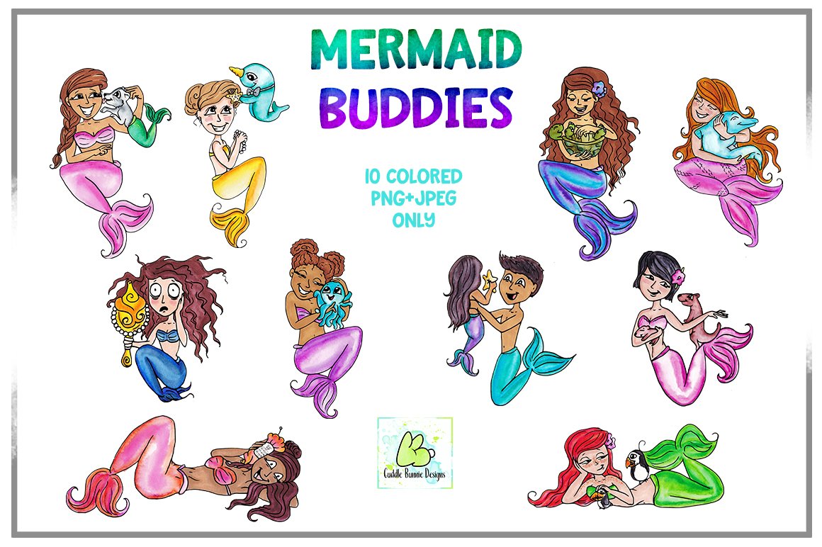 Mermaid Nautical Clipart, SVG, PNG, Watercolor, Sublimation (98837 ...