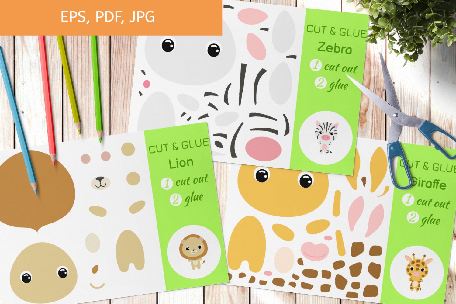 Cut and Glue Animals Games Bundle for Kids, Cut and Paste (1217808 ...