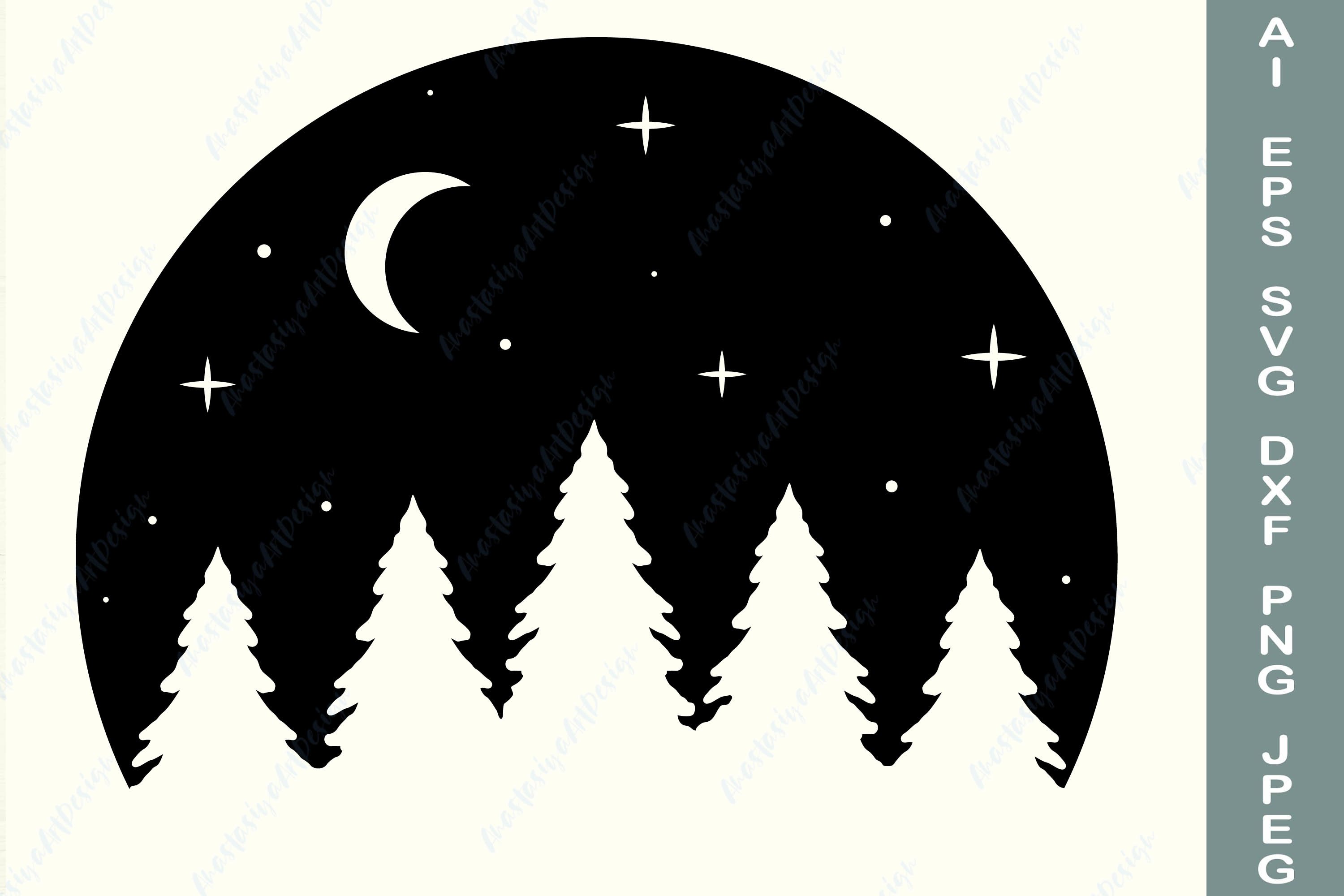 Moon and forest svg, Adventure shirt svg, Travel dxf (718669) | Cut ...