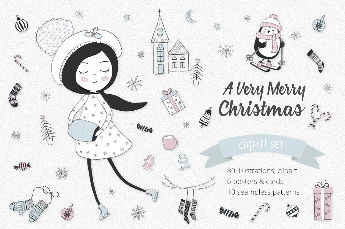 A Very Merry Christmas Illustration Set