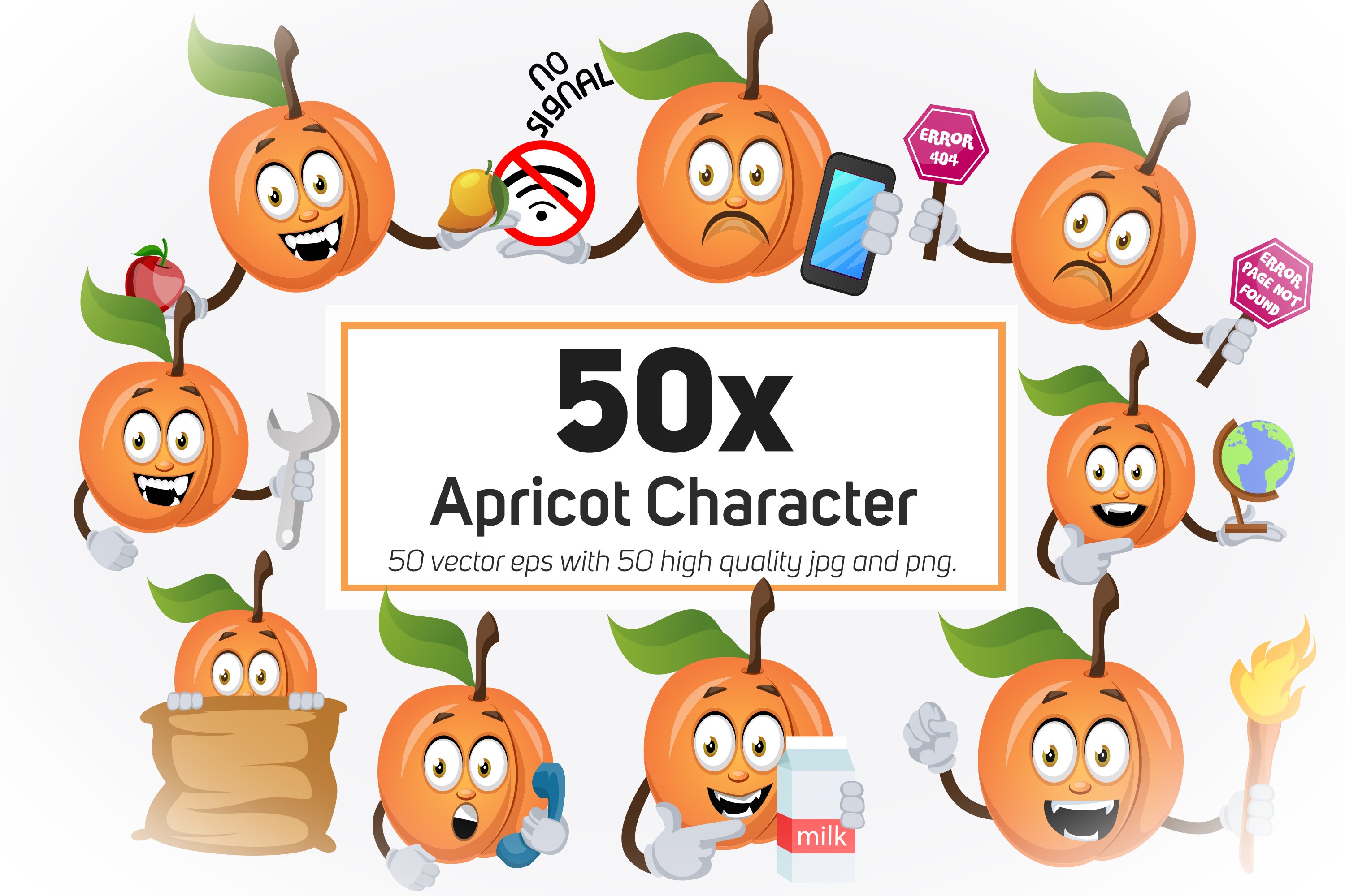 50x Apricot Character and Mascot Collection illustration. (542757 ...