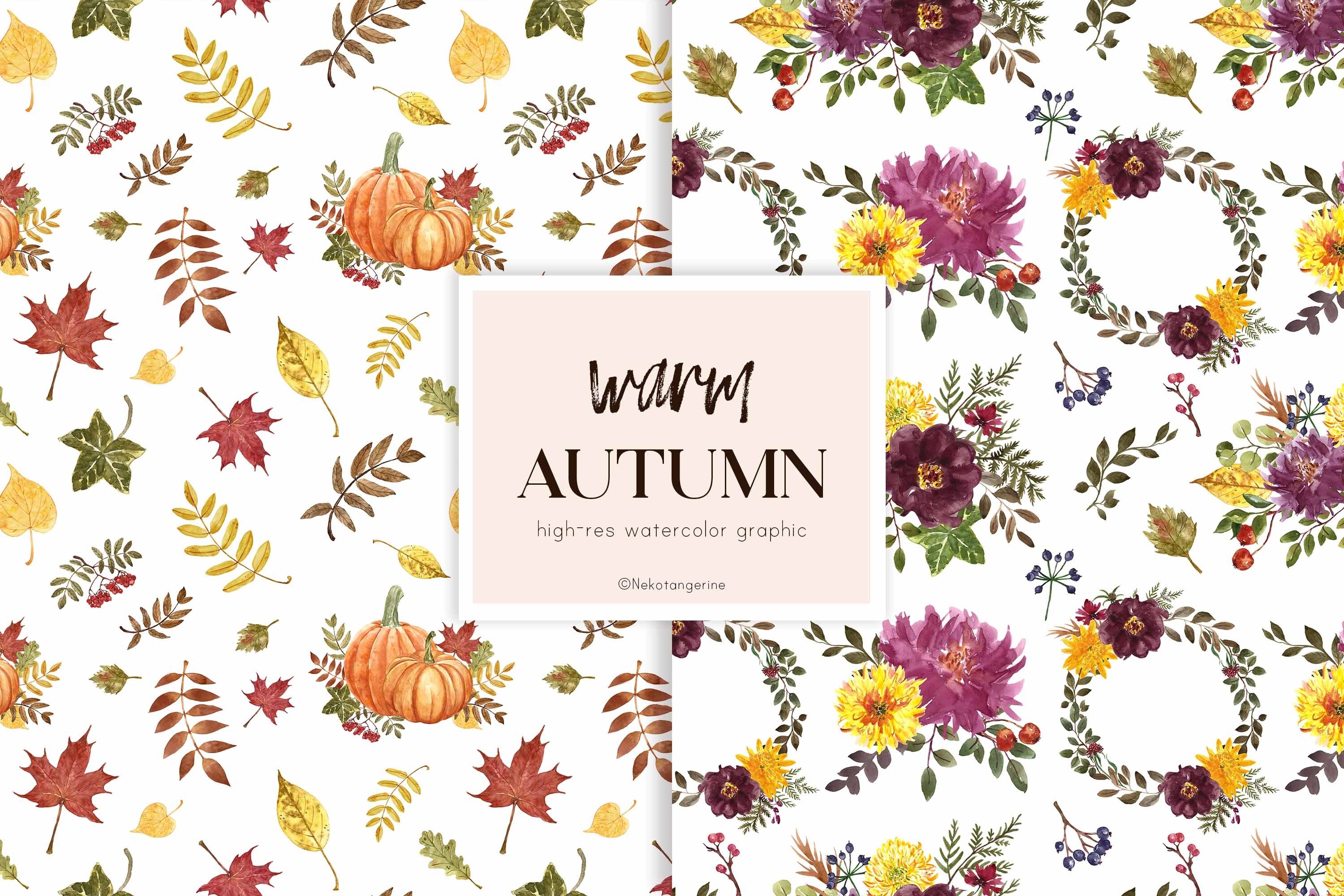 Fall Digital Paper pack Pumpkin seamless patterns Watercolor (884289 ...