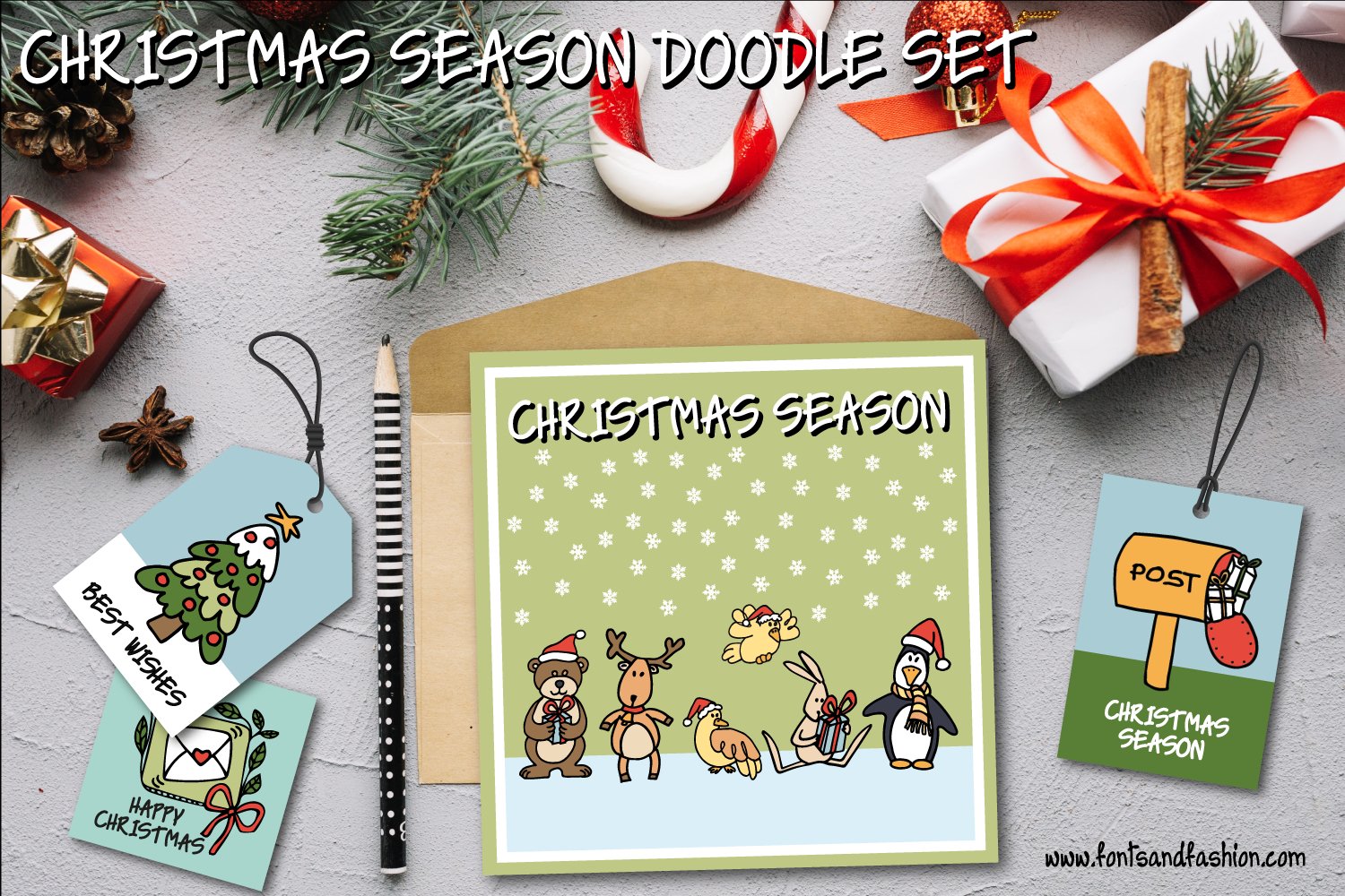 Christmas Season Doodle Set (986628) | Card and Invites | Design Bundles